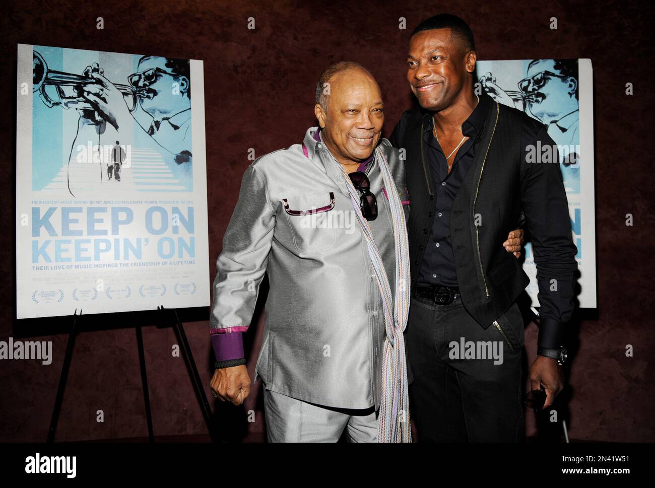 Quincy Jones, left, a producer of the documentary film "Keep On Keepin ...