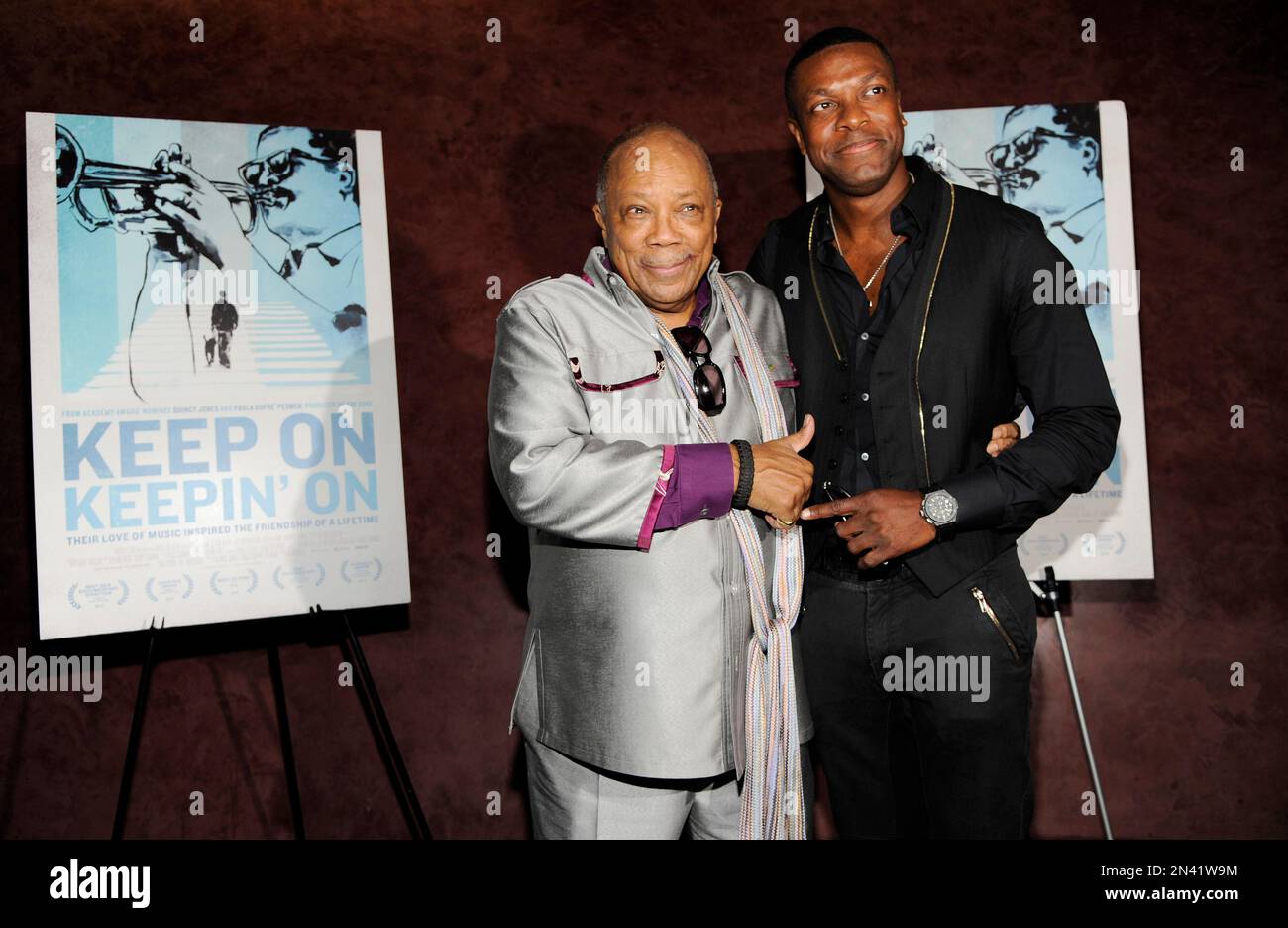 Quincy Jones, left, a producer of the documentary film "Keep On Keepin ...