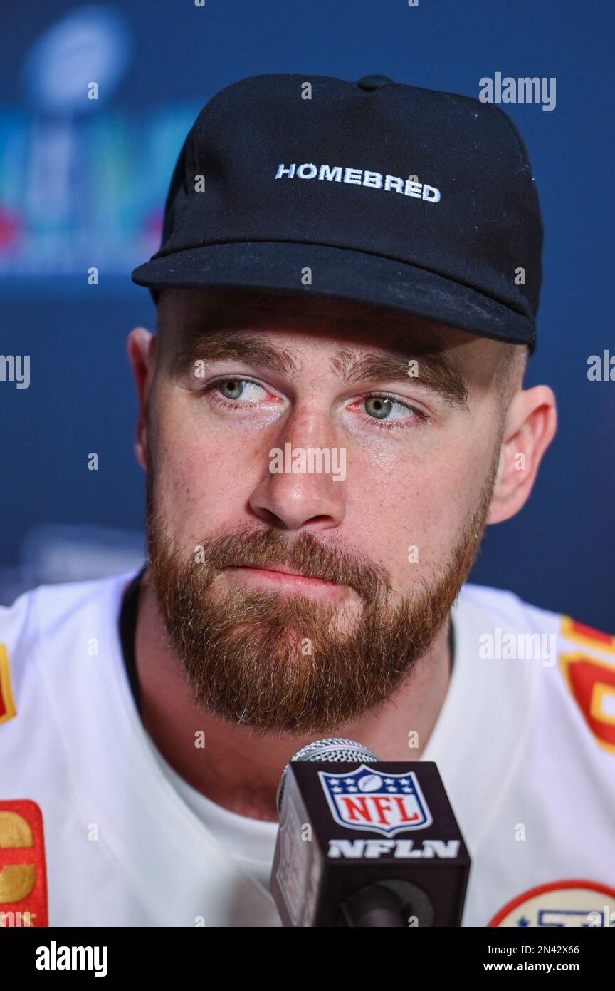 Kansas City Chiefs Tight End Travis Kelce spricht vor dem Super Bowl ...