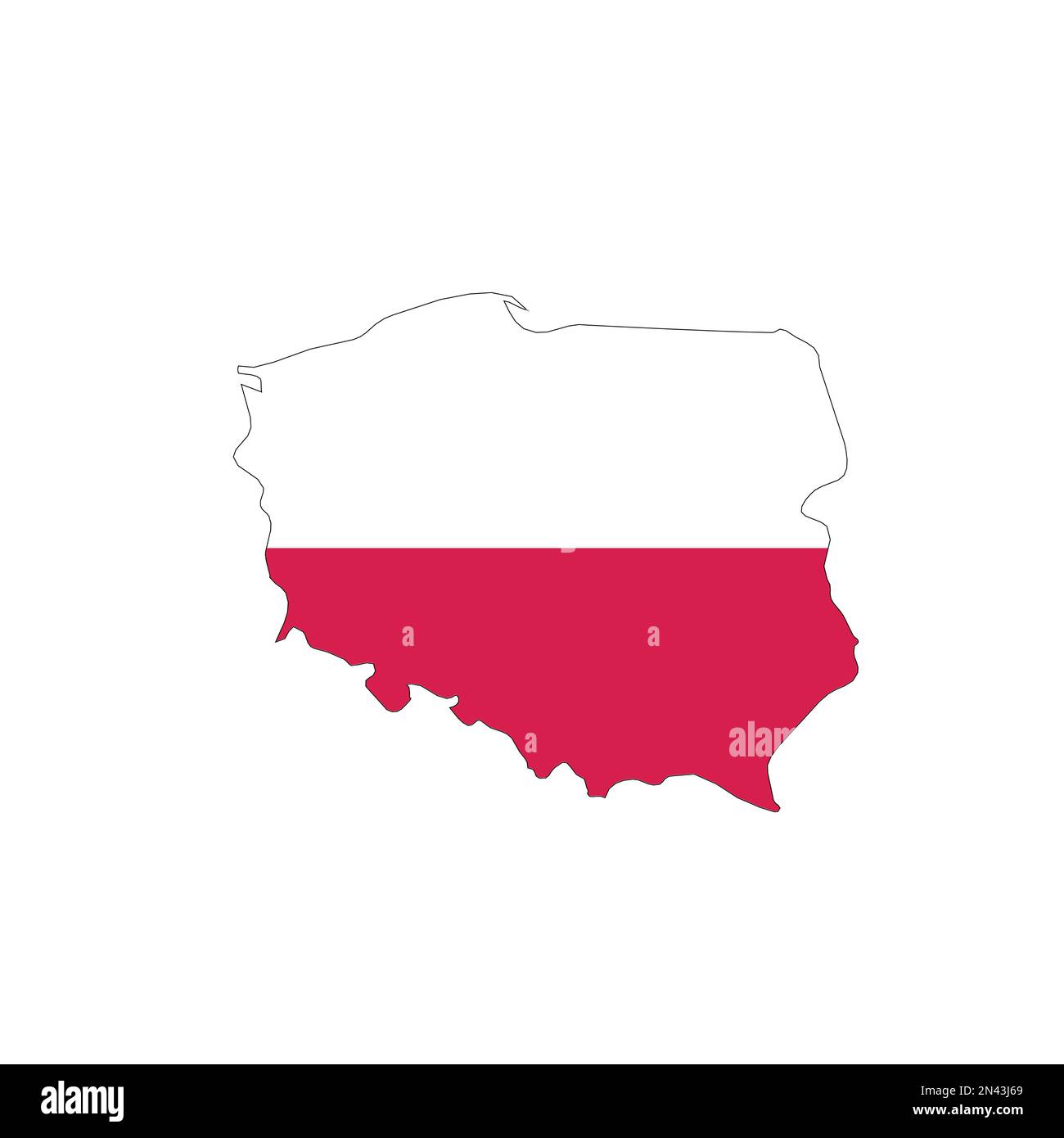 Polen - Nationalflagge in Form einer Landkarte mit dünnem schwarzen ...