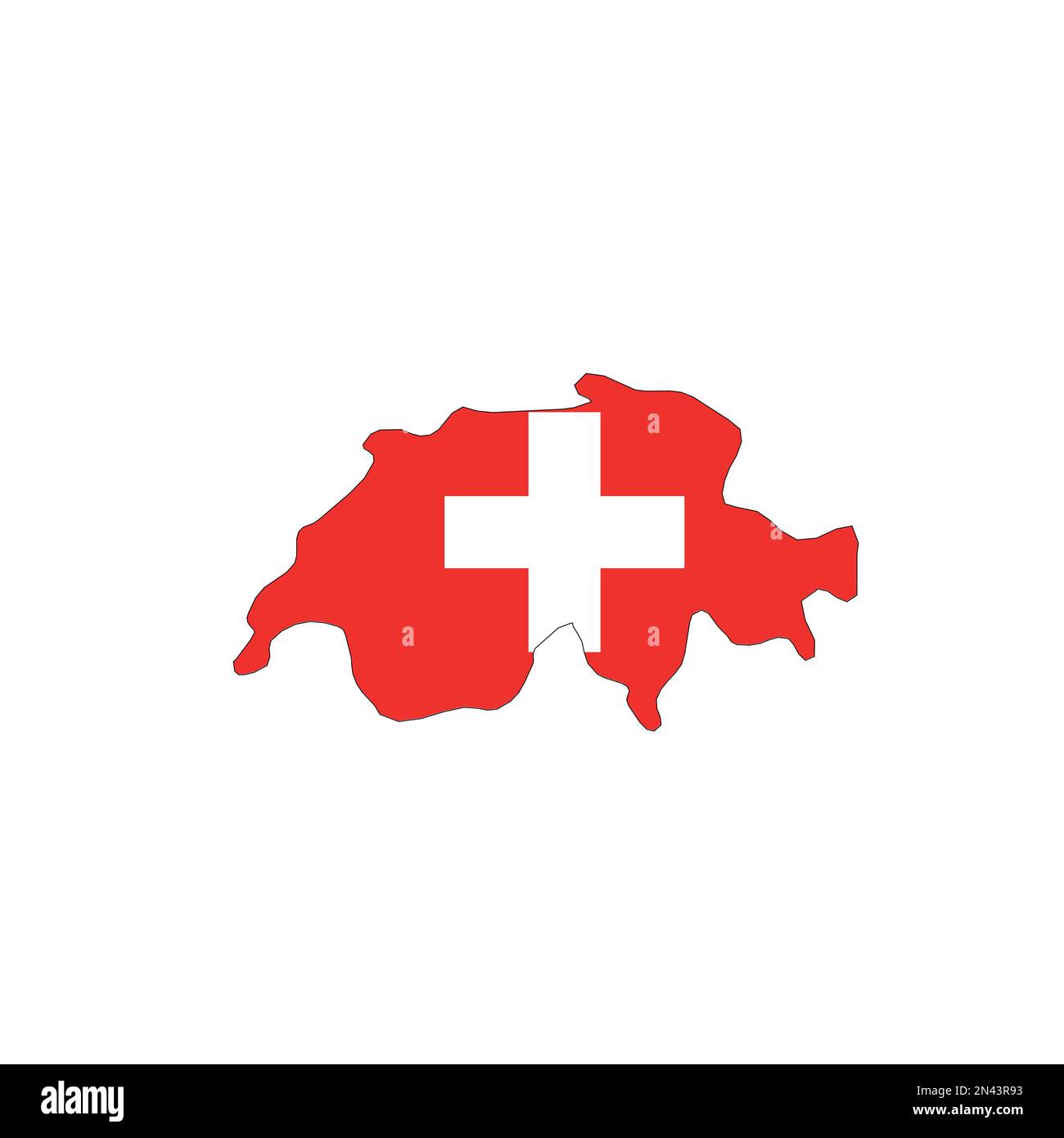 Schweiz - Nationalflagge in Form einer Landkarten-Silhouette mit dünnem ...