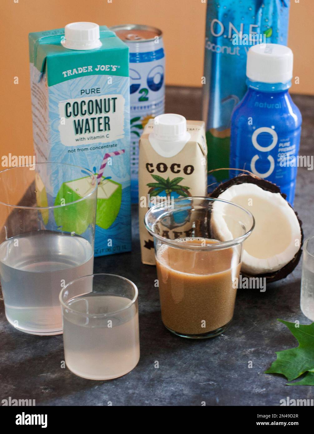 This June 9, 2014 photo shows an assortment of trending waters from ...