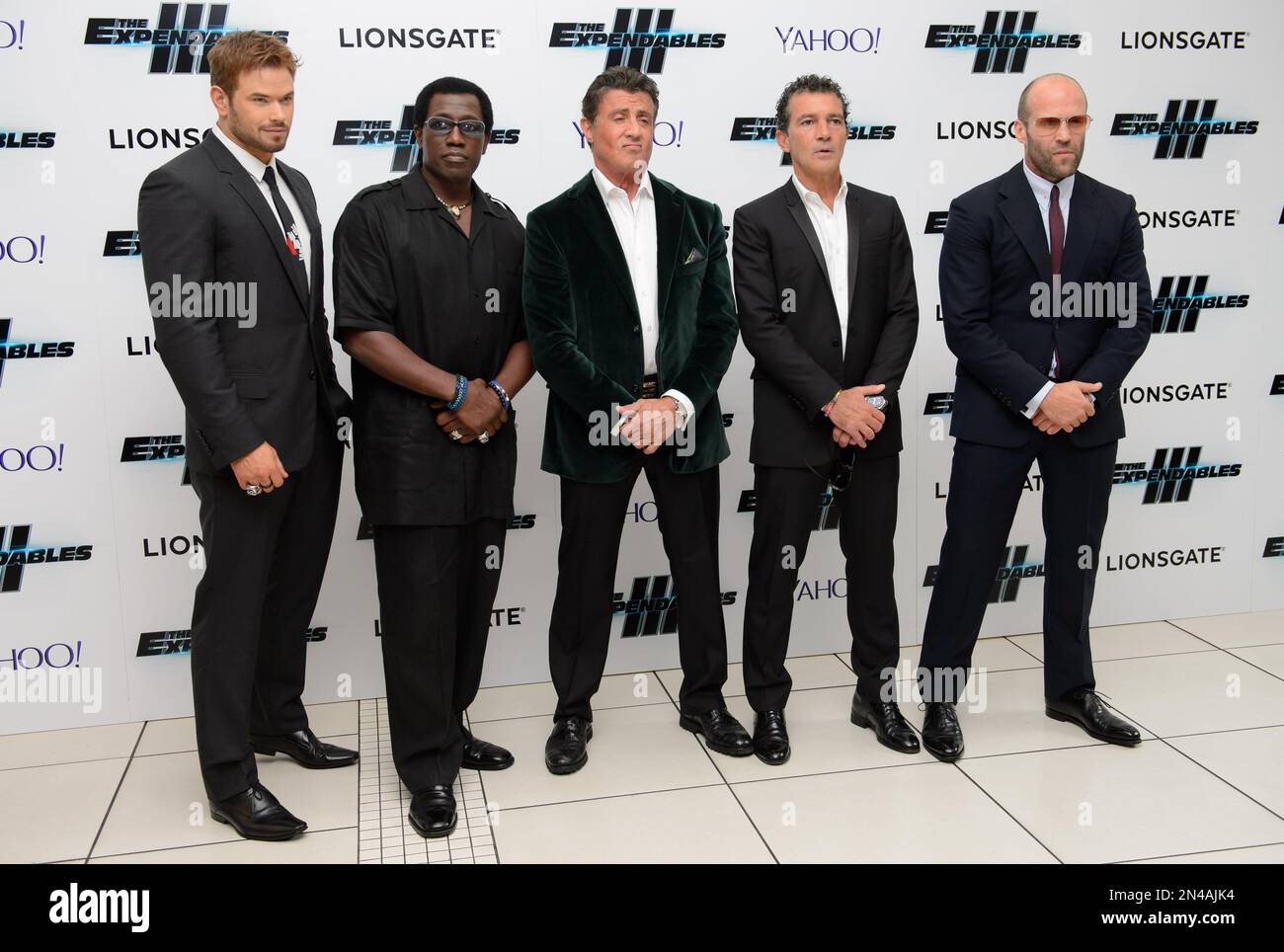 From left, U.S actors Kellan Lutz, Wesley Snipes, Sylvester Stallone ...