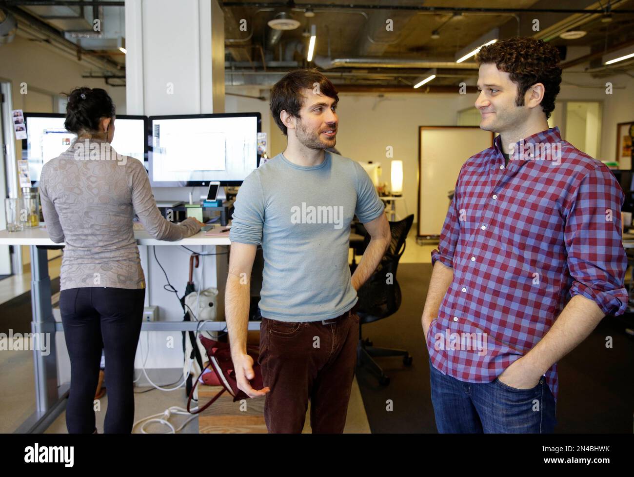 In this photo taken Thursday, April 3, 2014, Asana co-founders Justin ...
