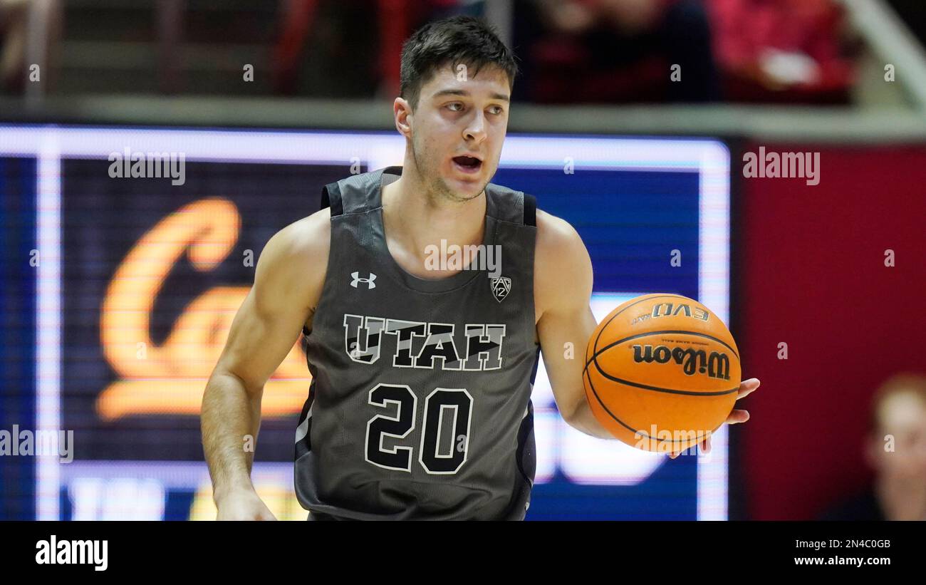 Utah guard Lazar Stefanovic (20) brings the ball up court during the ...