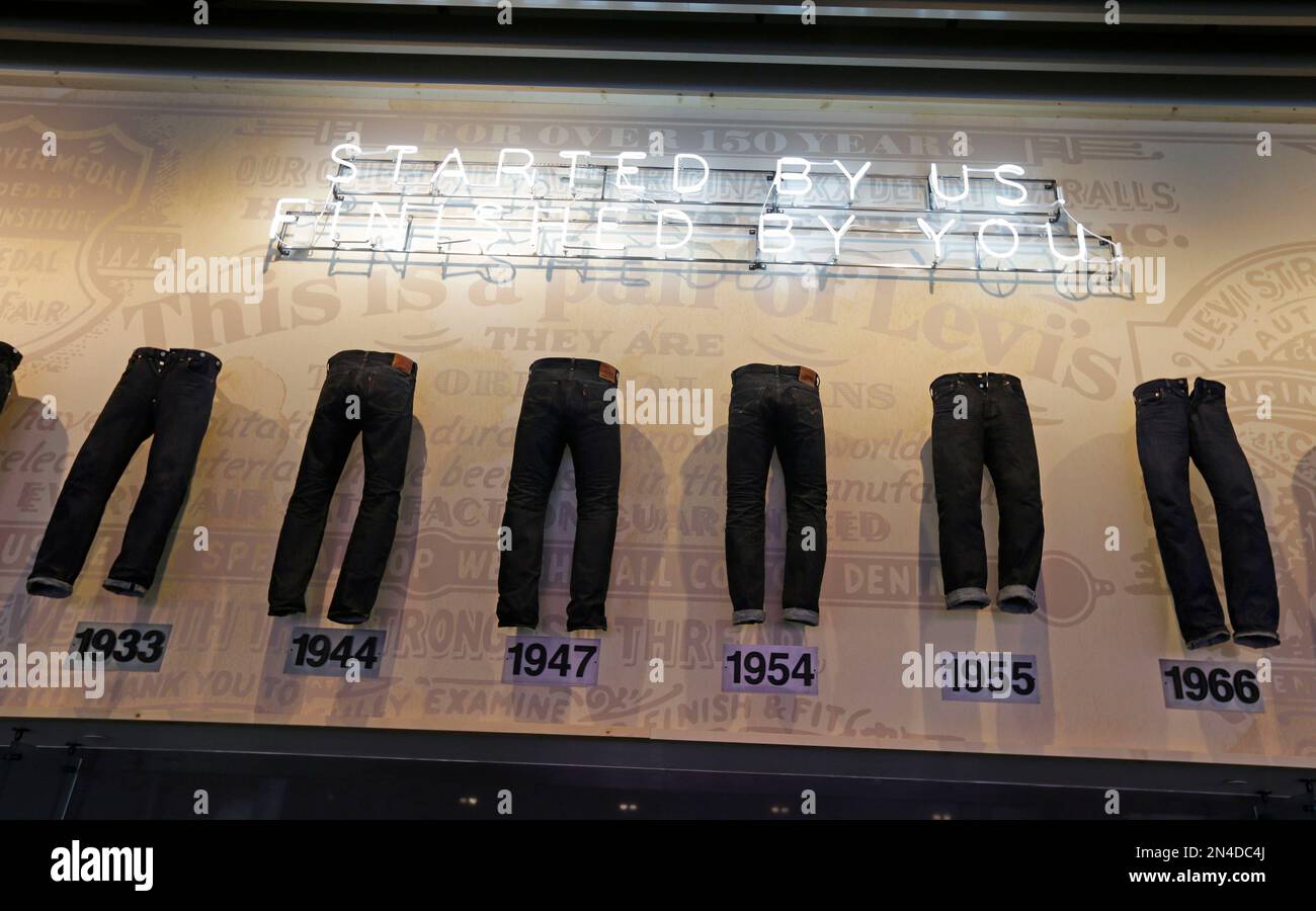 Shown is a historic display of Levi's jeans through the years on ...