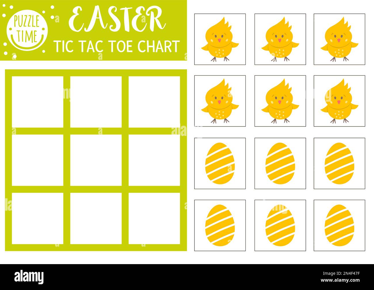 Vektor-Tic-tac-Toe-Chart mit süßem Huhn und Ei. Spielfeld mit ...