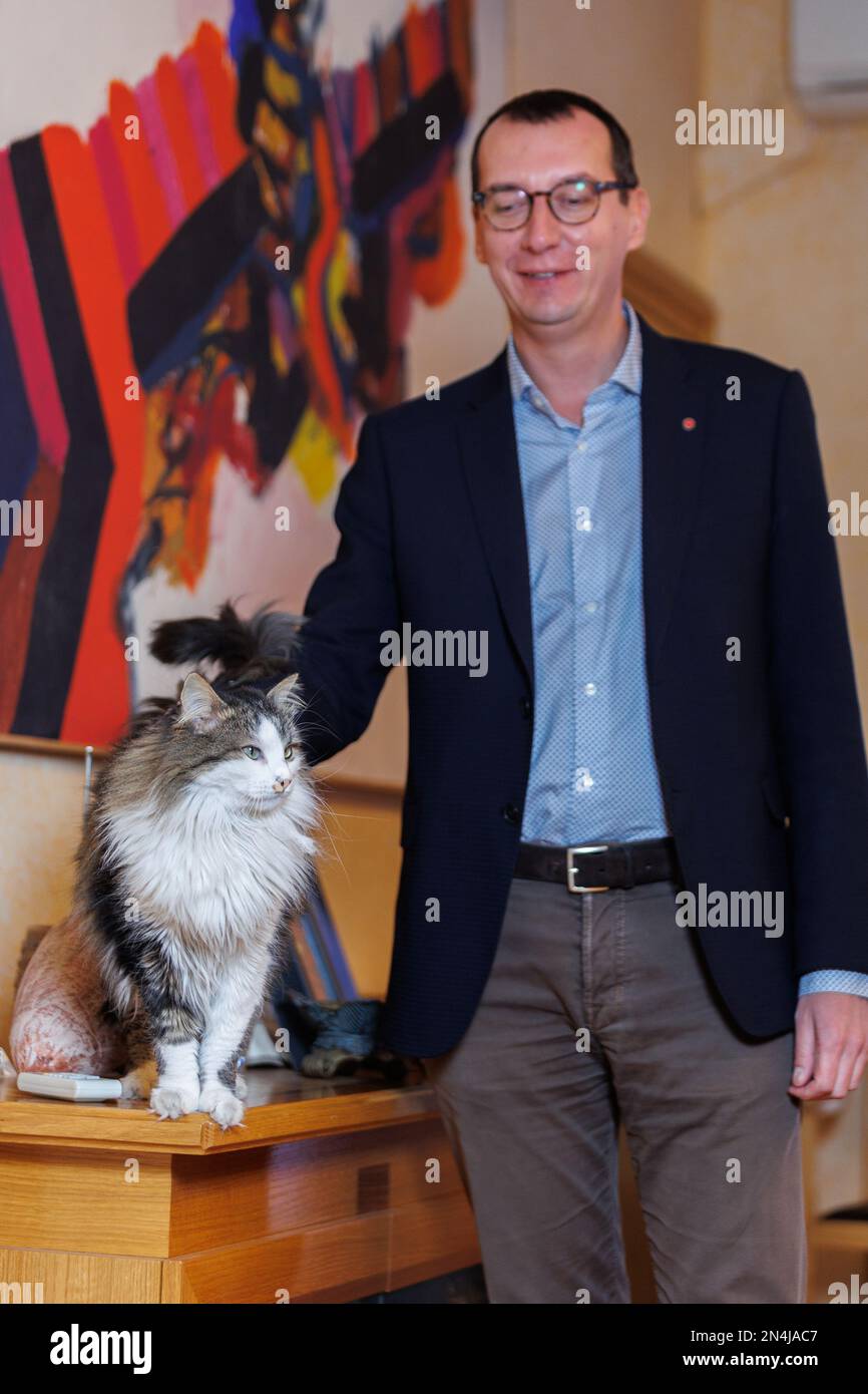 Adoptivkatze Misko, die vom derzeitigen Bürgermeister von Rijeka Marko ...