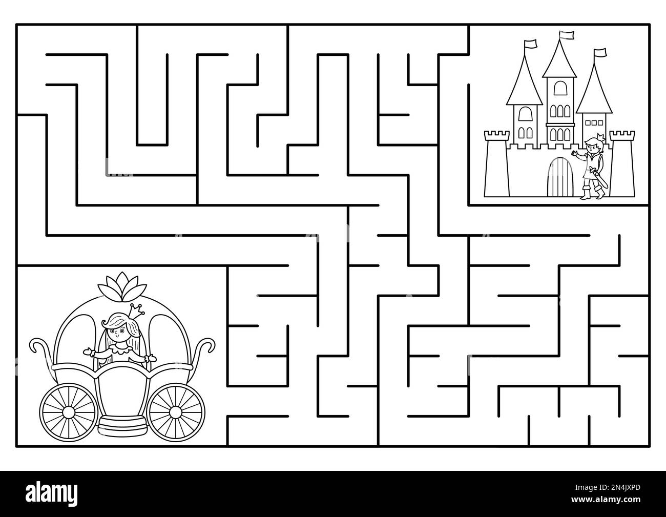 Märchenhaftes schwarz-weißes Labyrinth für Kinder mit fantasievollen ... Märchenhaftes schwarz-weißes Labyrinth für Kinder mit fantasievollen ...