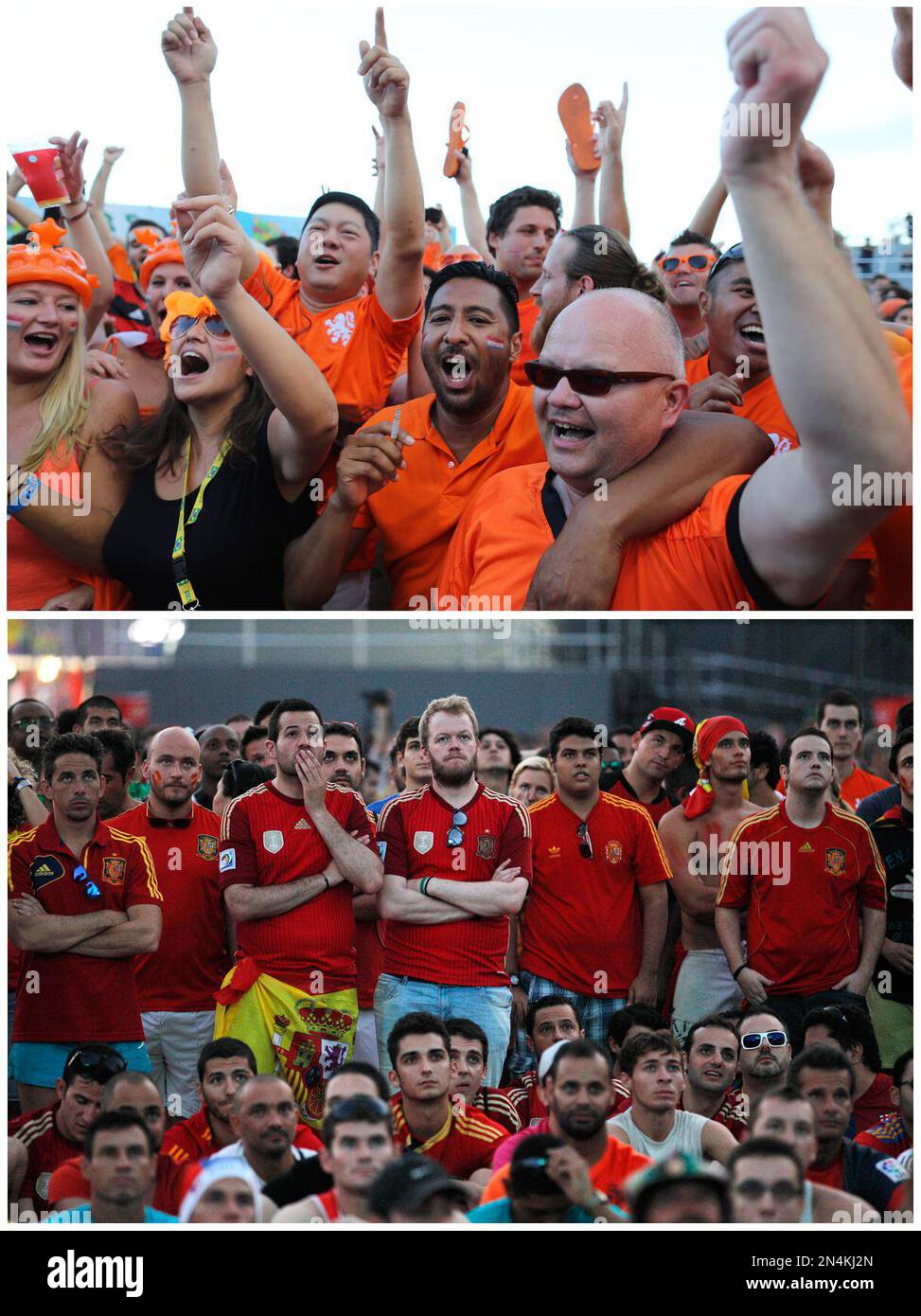 In this combination of Associated Press photos Dutch fans, top ...
