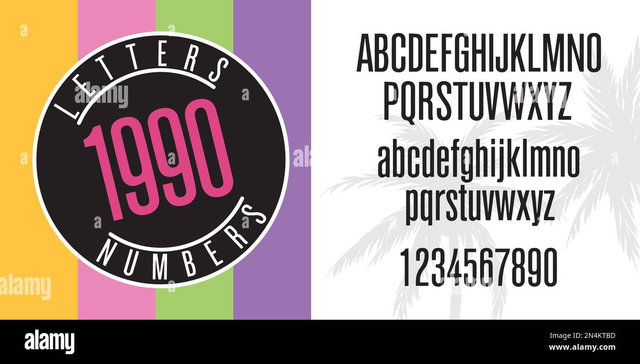 1990 Sammlung von Buchstaben und Zahlen. 90s alphabetisches Set ...
