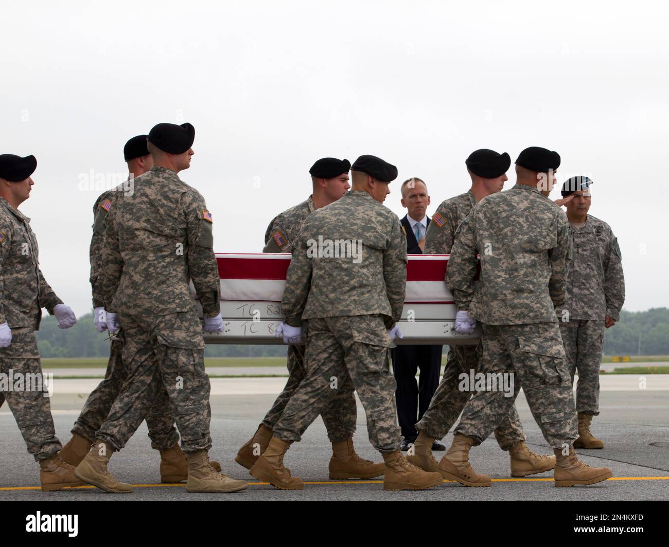 An Army carry team, carries the transfer case containing the remains of ...