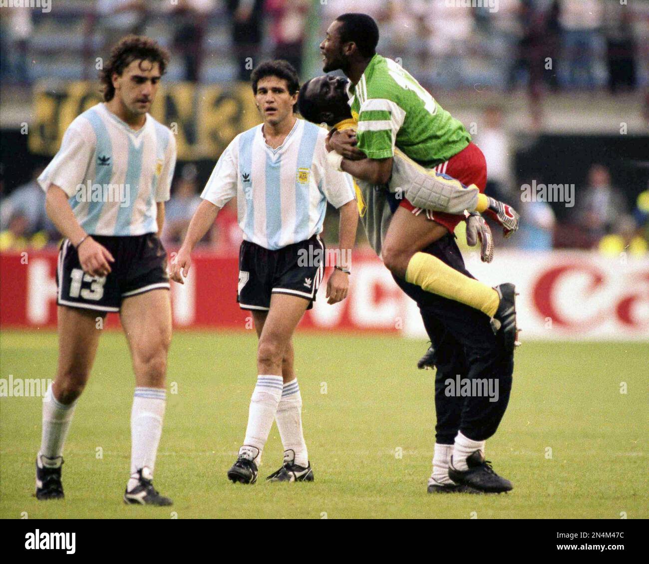 FILE - In this June 8, 1990 file photo, dejected Argentine players ...