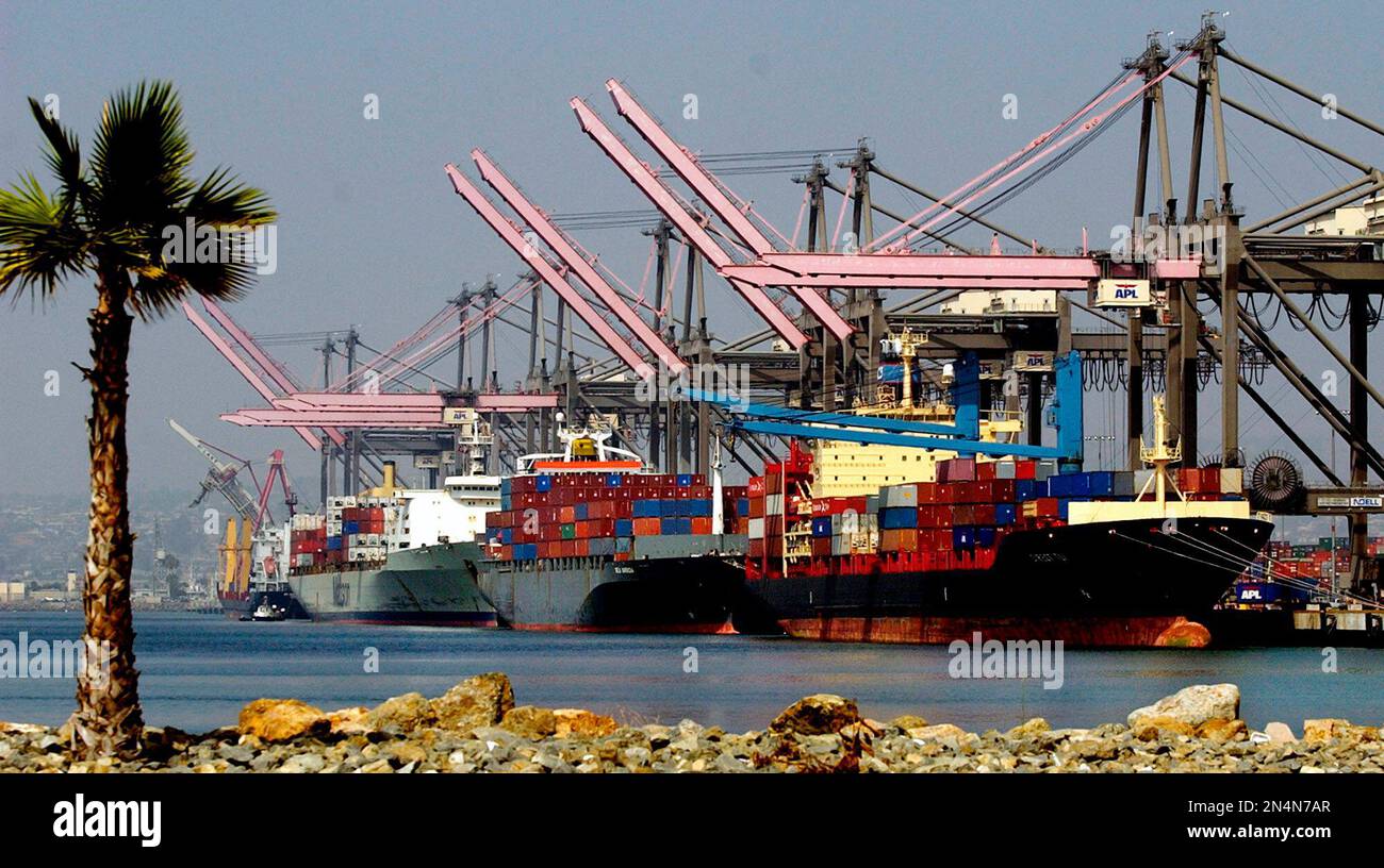 FILE - In this Sept. 10, 2004 file photo, ships carrying containers are ...