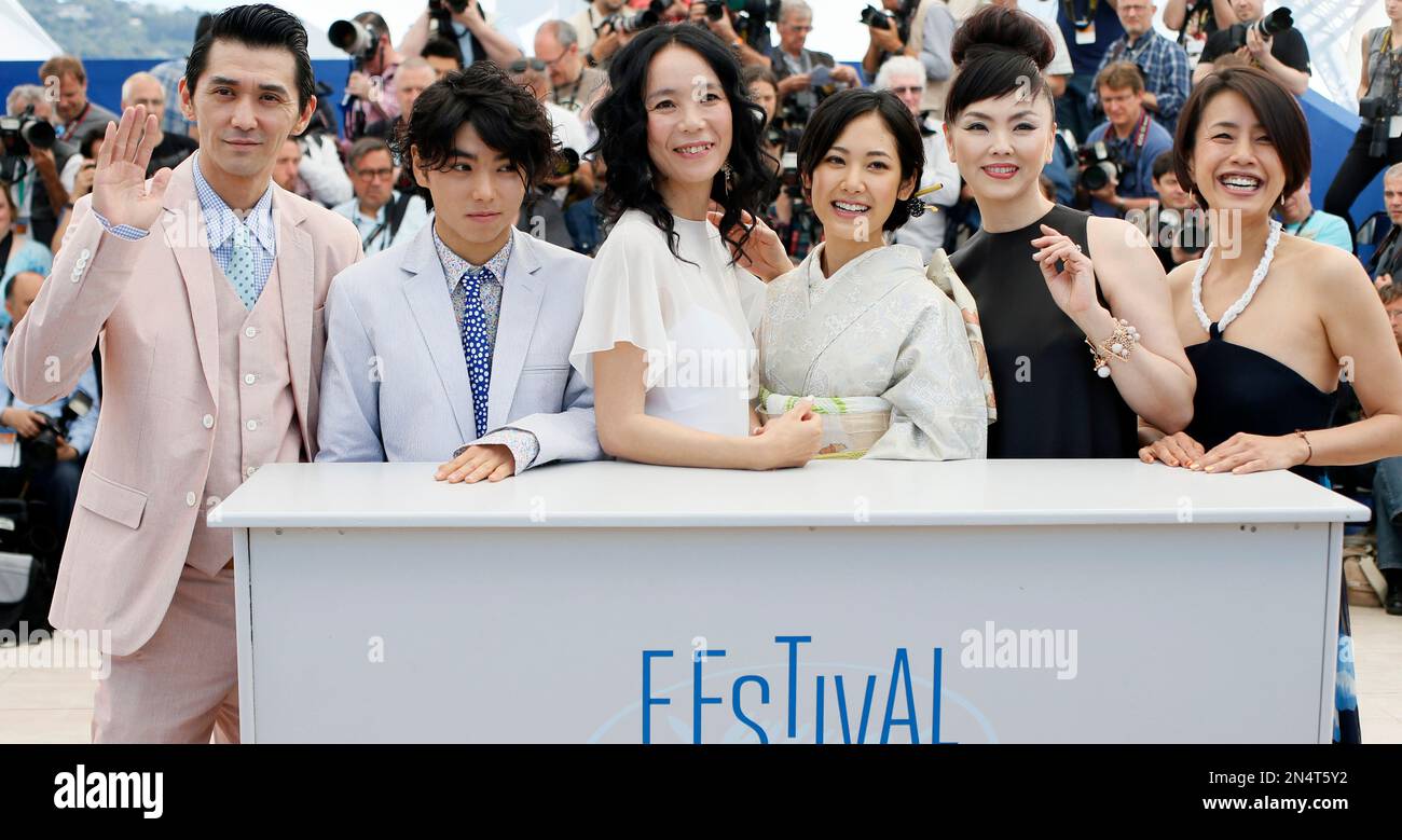 From left, Jun Murakami, actor Nijiro Murakami, director Naomi Kawase, actress Jun Yoshinaga ...