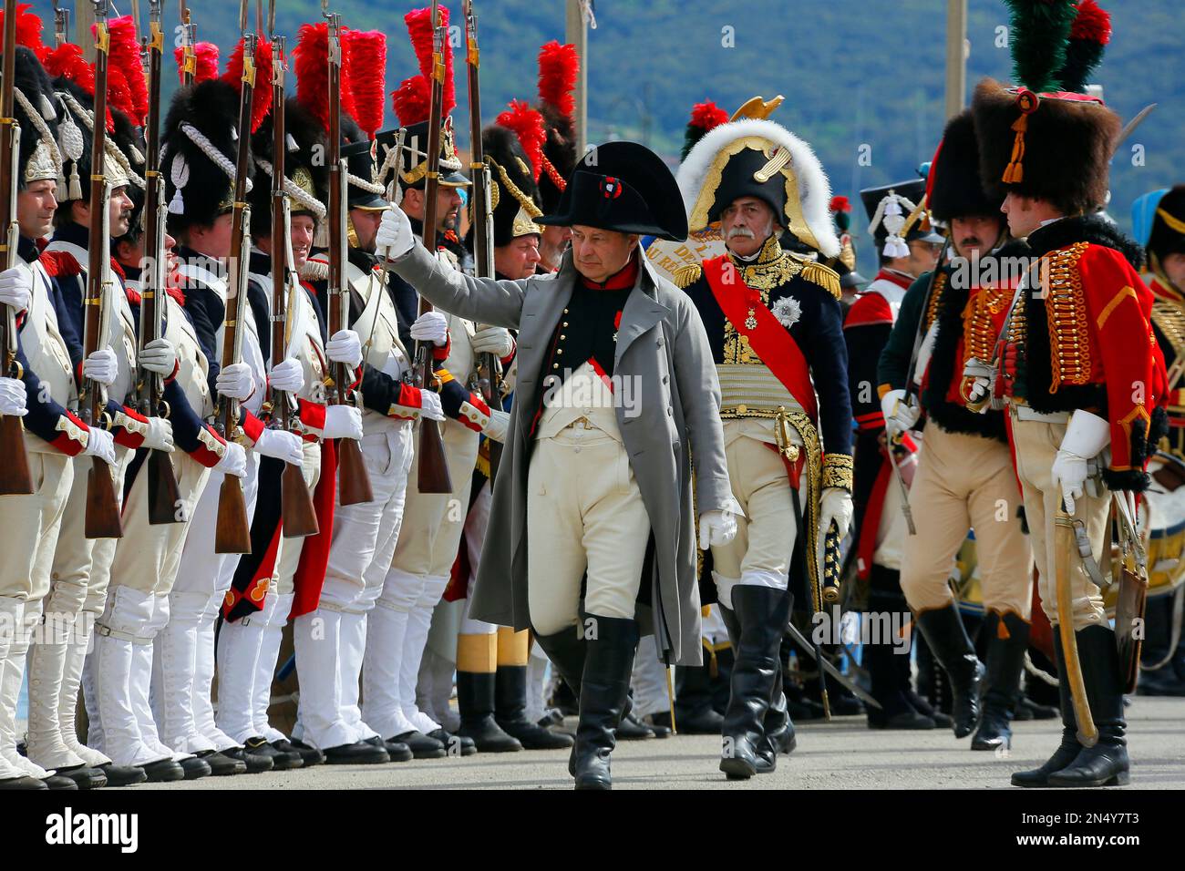 People dressed in 19th century French troops uniforms re-enact the ...