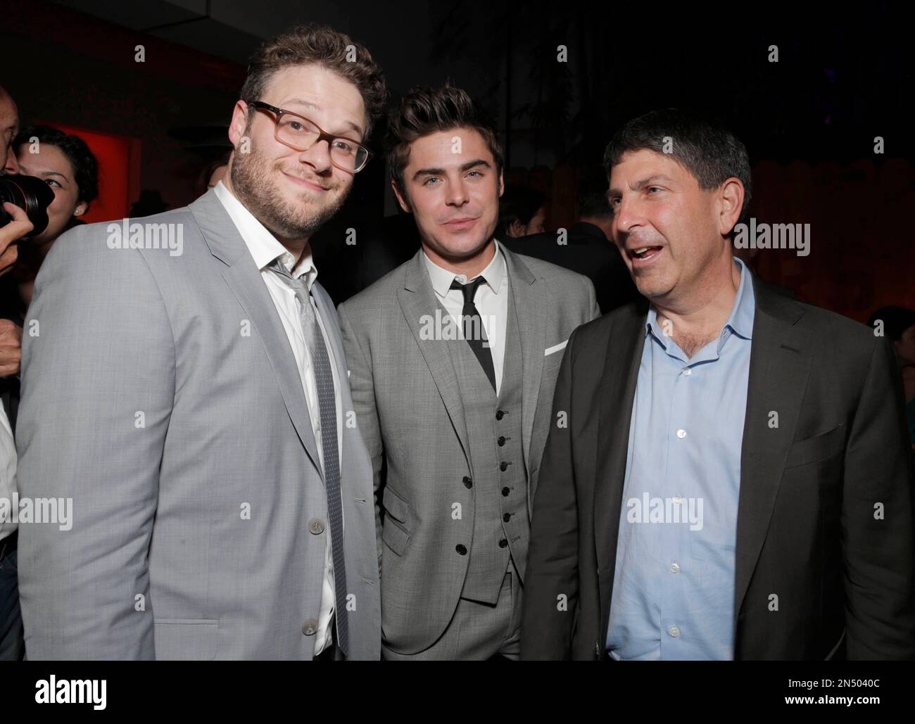 Seth Rogen and from left, Zac Efron and Jeff Shell, chairman, Universal ...