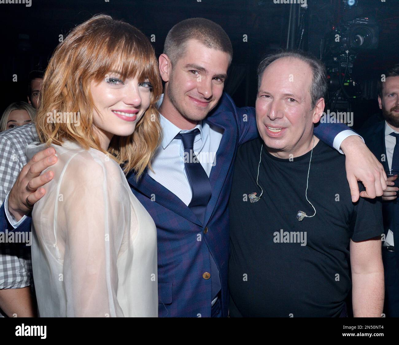 Actress Emma Stone, actor Andrew Garfield, center, and composer Hans ...
