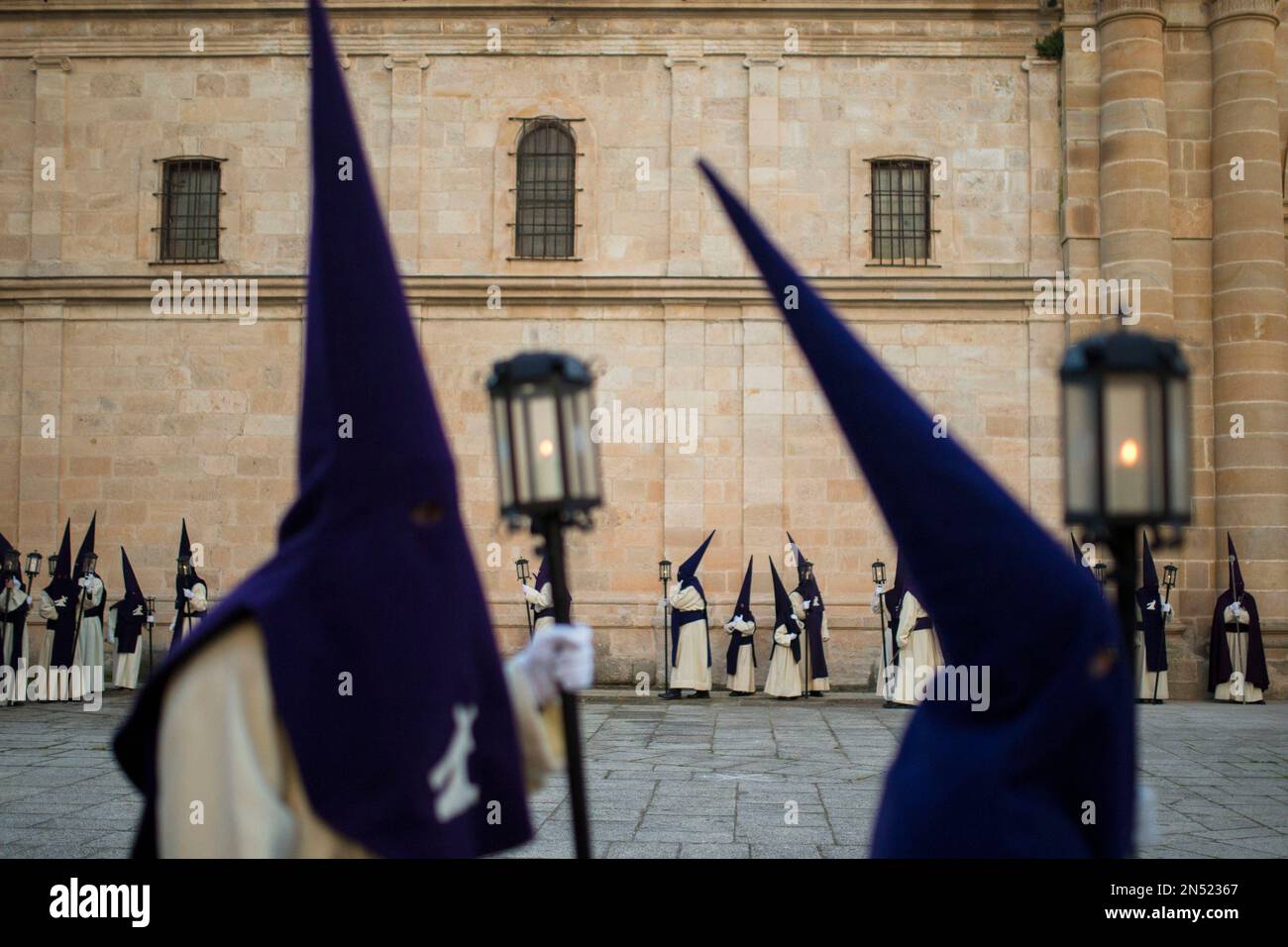 Penitents from "Jesus del Via Crucis" brotherhood take part in a ...