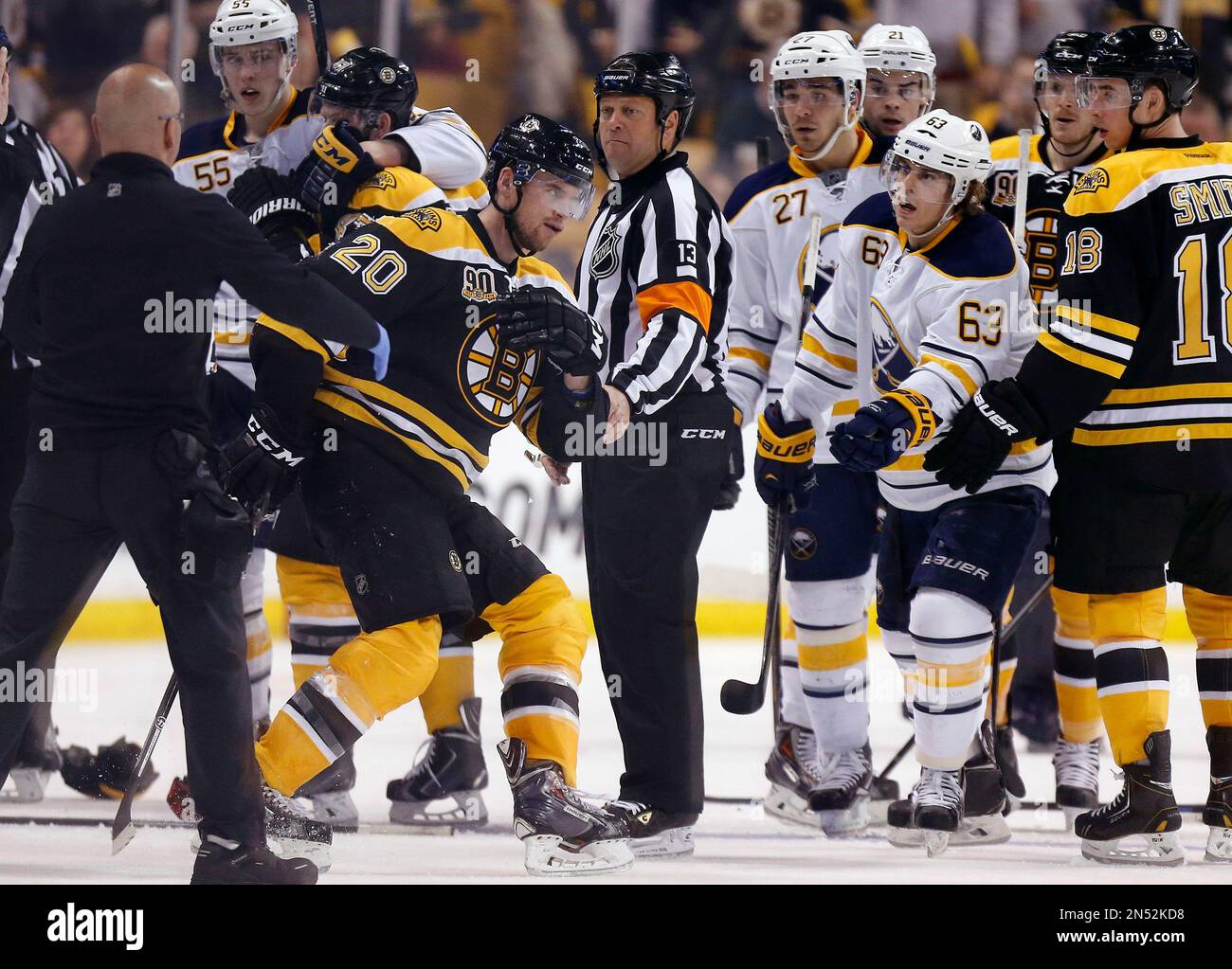 Buffalo Sabres' Tyler Ennis (63) reaches out as Boston Bruins' Daniel ...