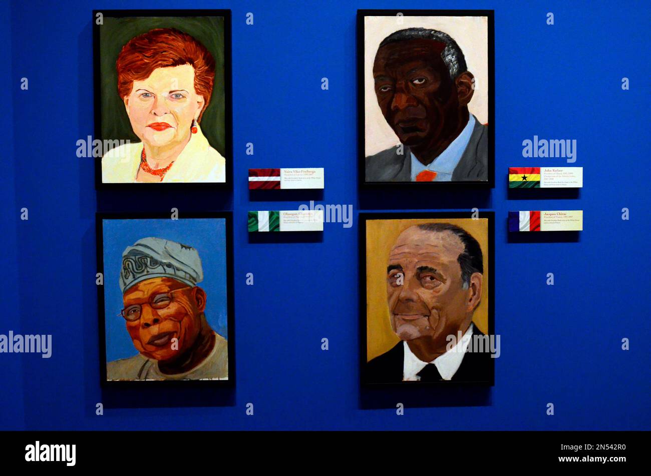 Portraits of former world leaders which are part of the exhibit "The ...