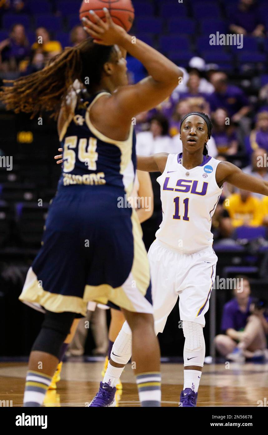 In a March 23, 2014 photograph, LSU guard Raigyne Moncrief (11) guards ...