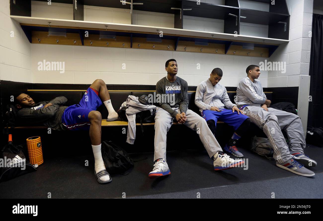 From left to right, Kansas players Justin Wesley, Andrew White III ...
