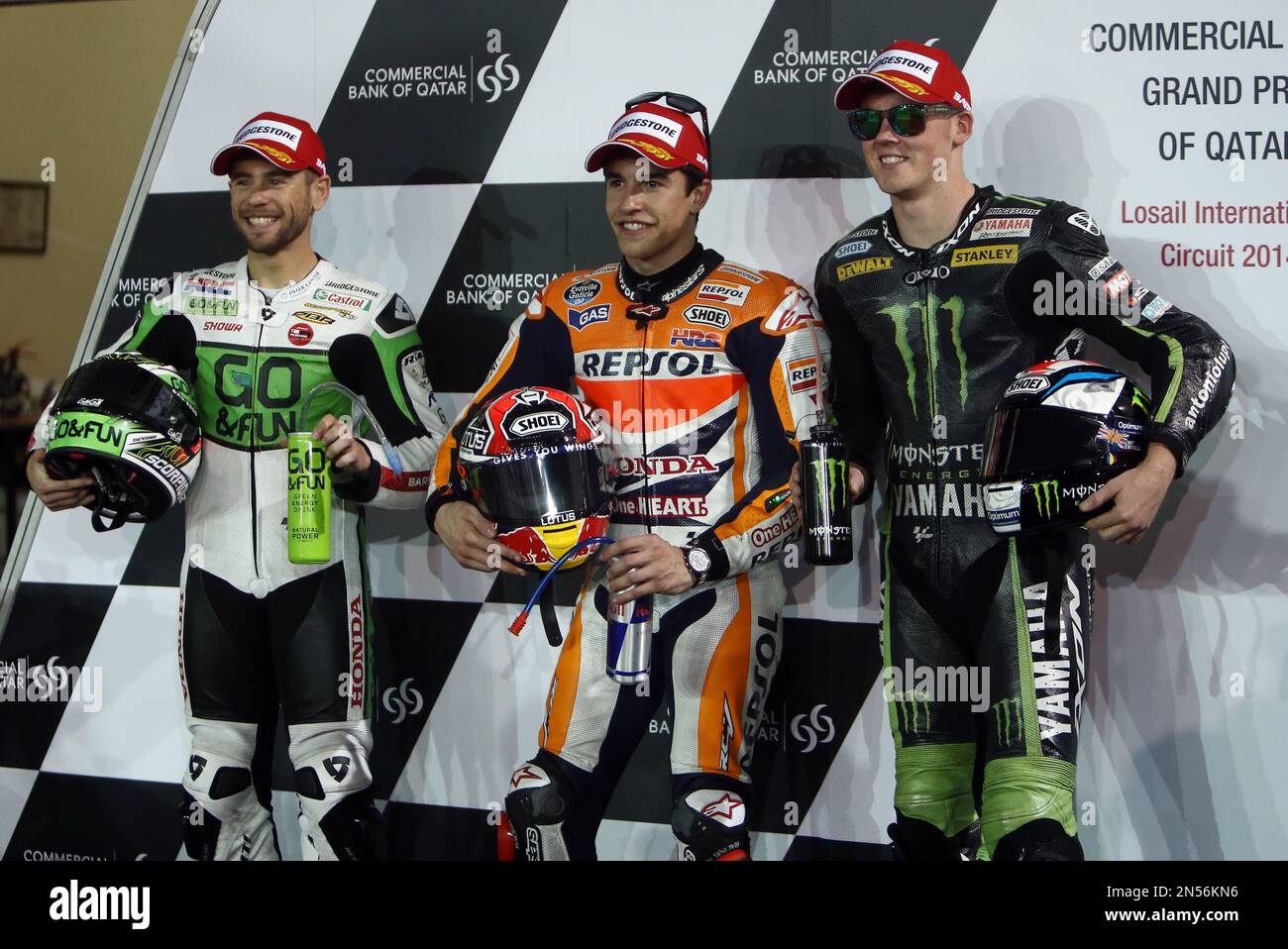 From left, winners of the three pole positions, GO&FUN Honda Gresini ...