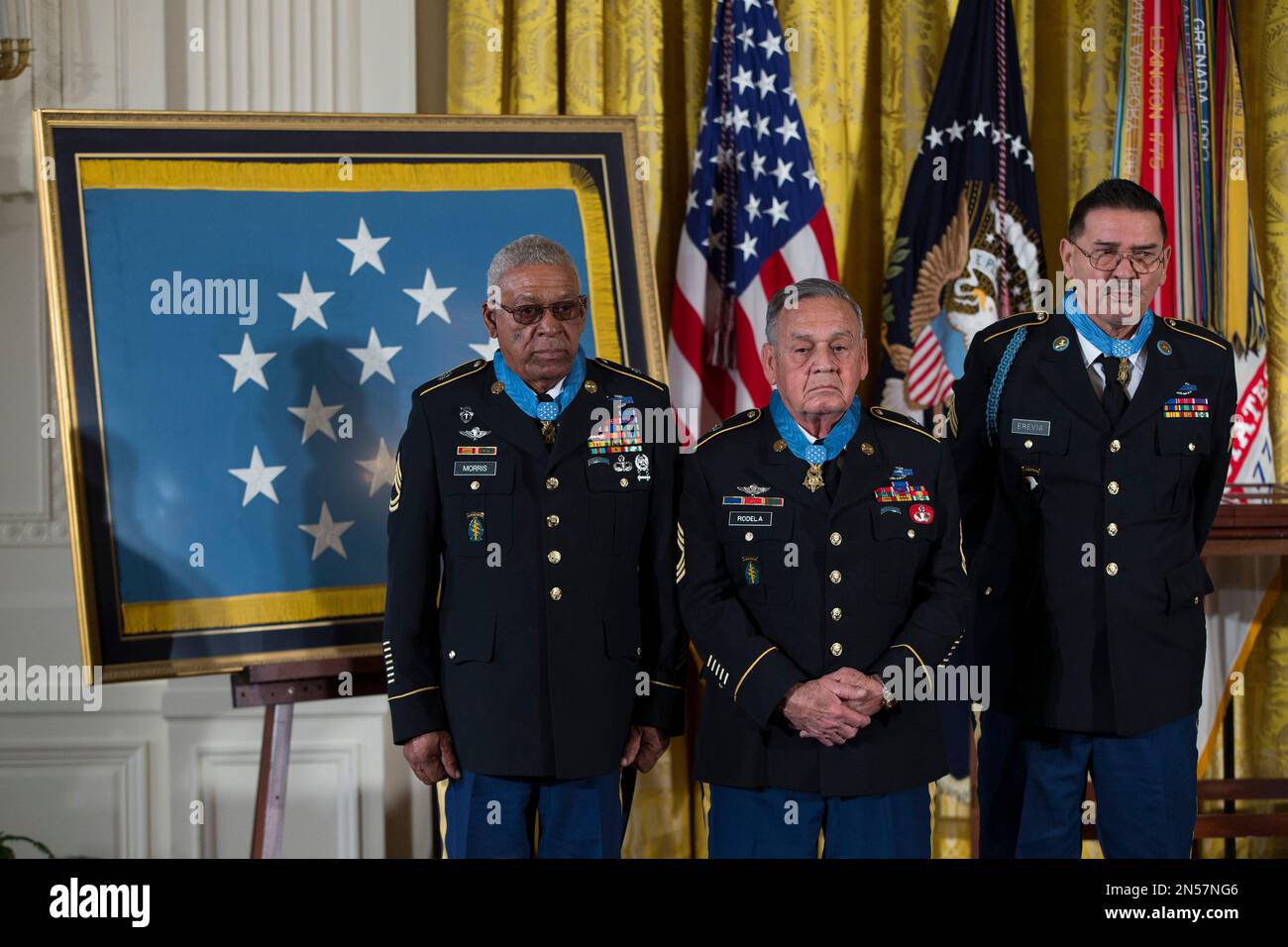 From left, Staff Sgt. Melvin Morris, Sgt. 1st Class Jose Rodela, and ...