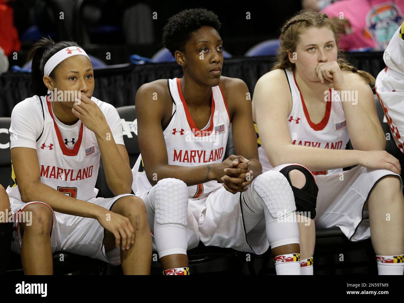 Maryland players, from left to right, Brene Moseley, Laurin Mincy, and ...
