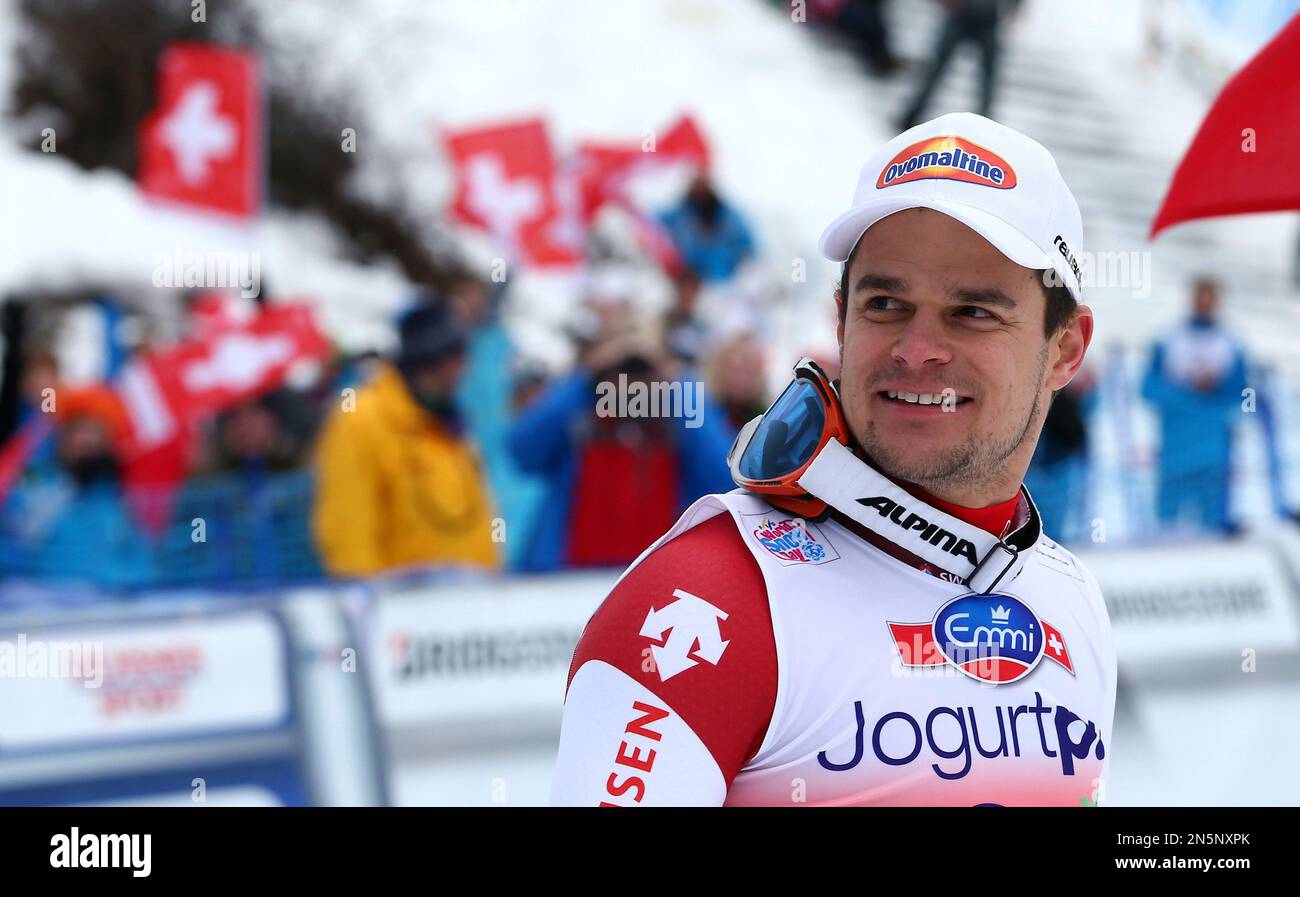 Switzerland's Patrick Kueng smiles after winning an alpine ski, men's ...