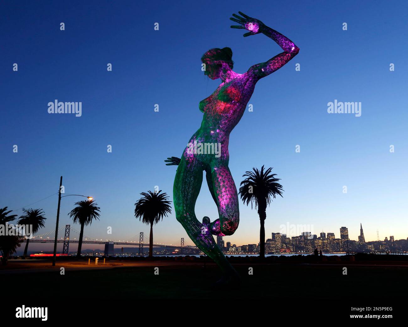 The sculpture Bliss Dance by artist Marco Cochrane towers over the San ...