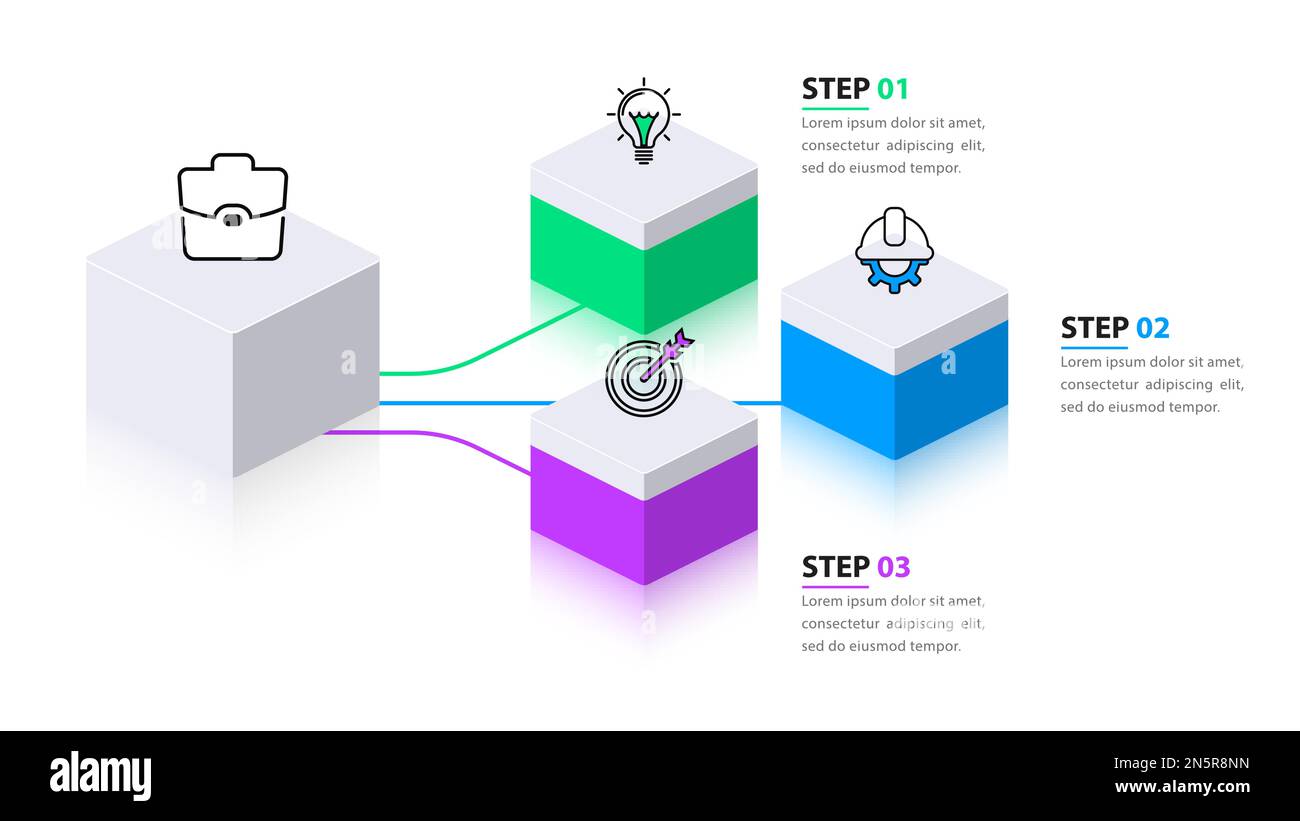 Infografik-Vorlage mit Symbolen und 3 Optionen oder Schritten. 3D ...