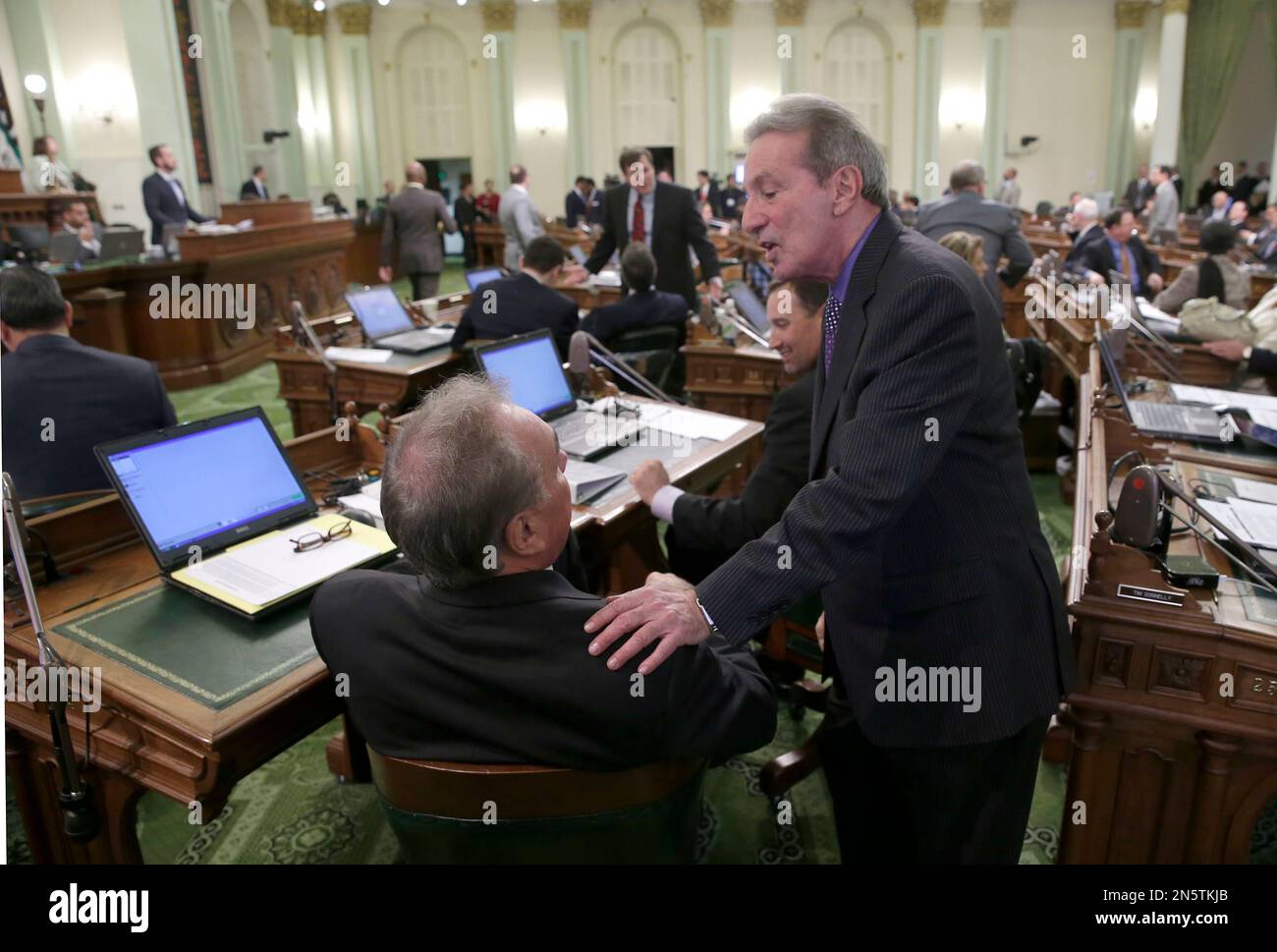 Assemblyman Mike Morrell, R-Rancho Cucamonga, left, talks with ...