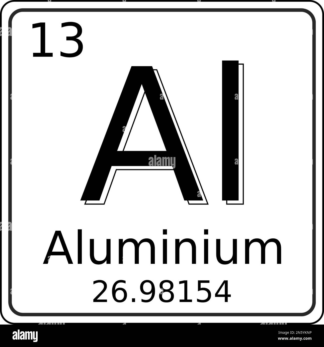Schwarz-weiße Vektorgrafik des Symbols des Aluminium (Al)-Elements im ...