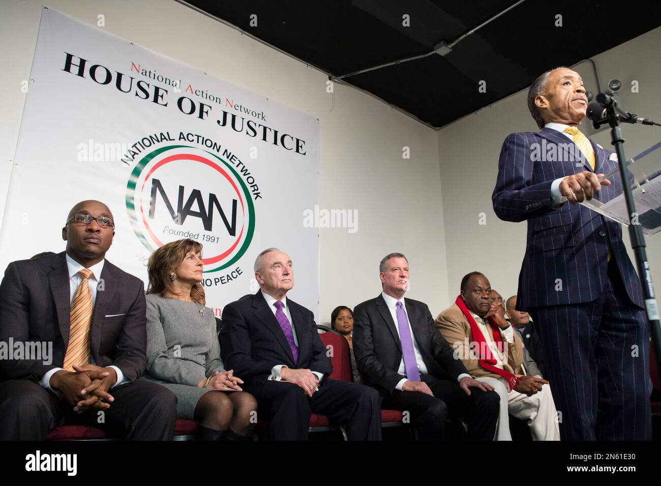 Rev. Al Sharpton, president of the National Action Network, speaks as New York Mayor-elect Bill ...