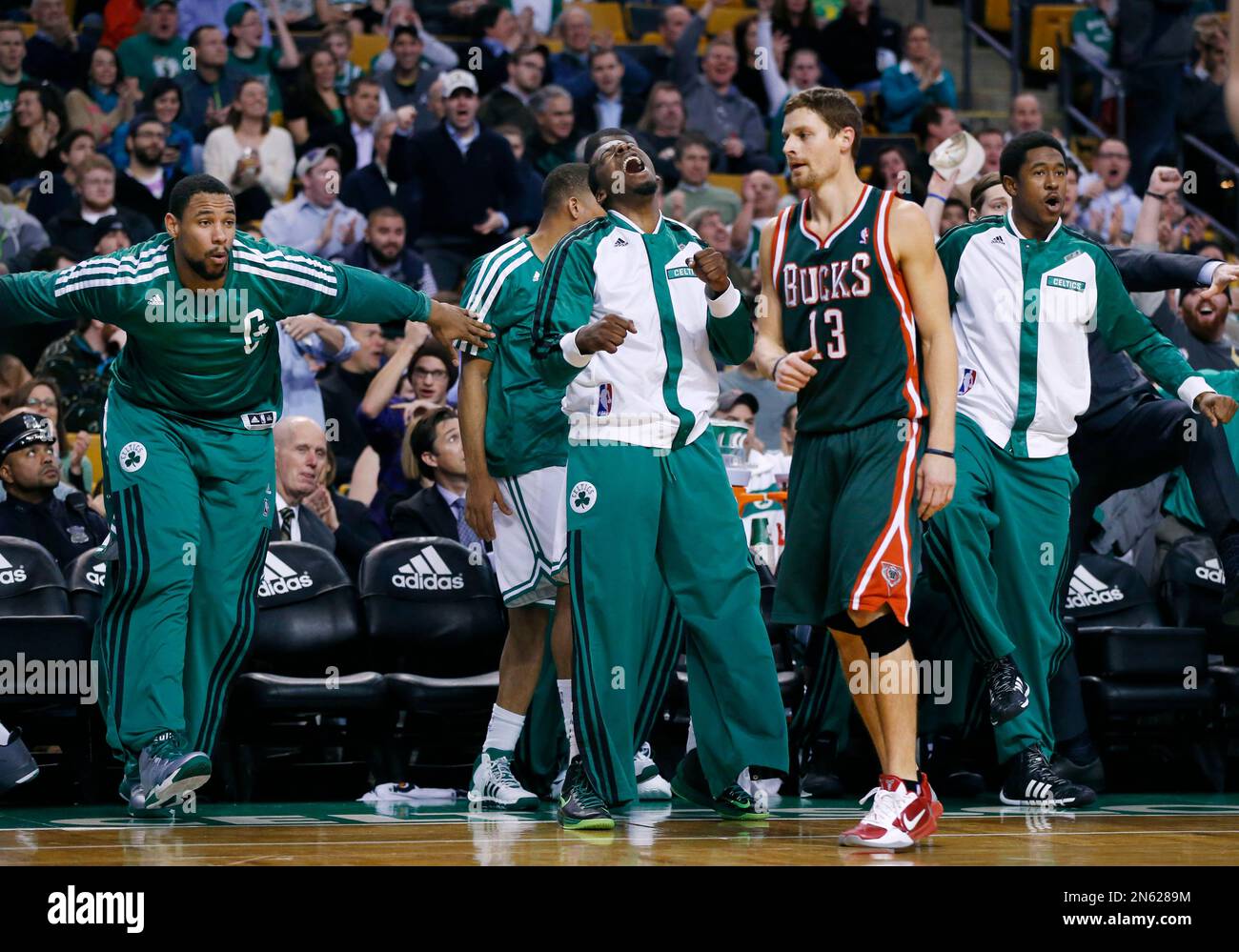 Boston Celtics players, from left, Jared Sullinger, Jordan Crawford ...