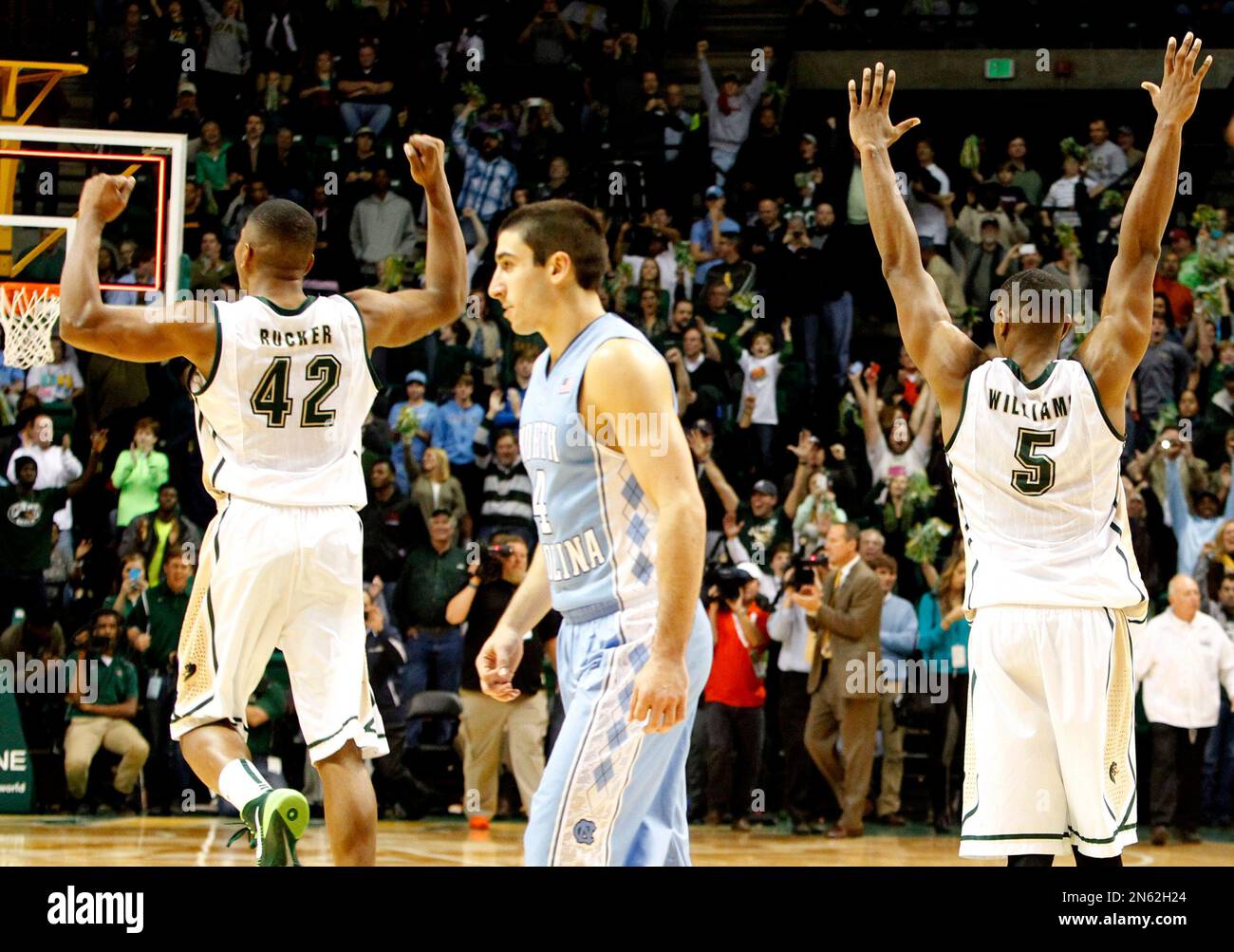 UAB forward Rod Rucker (42) and guard Robert Williams (5) celebrate the ...