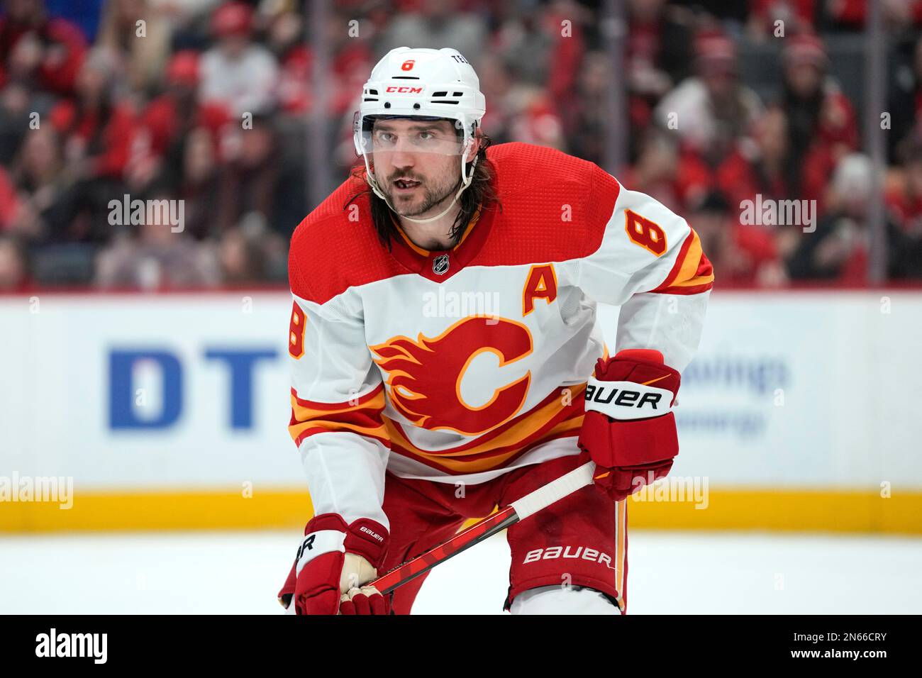 Calgary Flames defenseman Chris Tanev (8) plays against the Detroit Red ... Calgary Flames defenseman Chris Tanev (8) plays against the Detroit Red ...