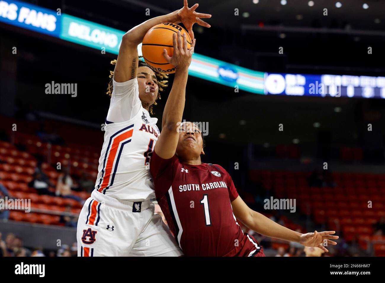 South Carolina guard Zia Cooke (1) is fouled by Auburn guard Sydney ...