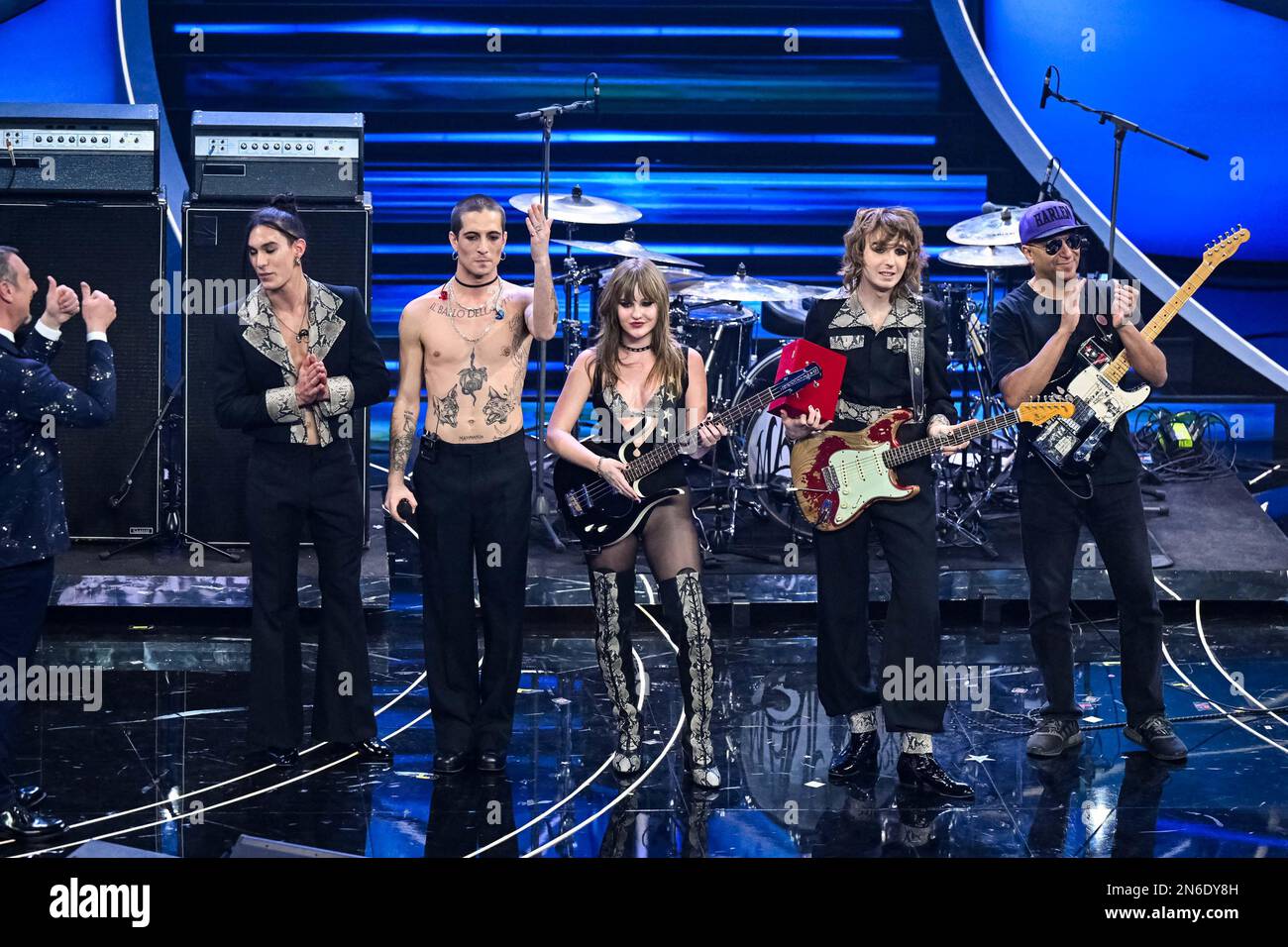 Sanremo, Italien 9. Februar 2023, Amadeus (Amedeo Sebastiani) , Torchio ...