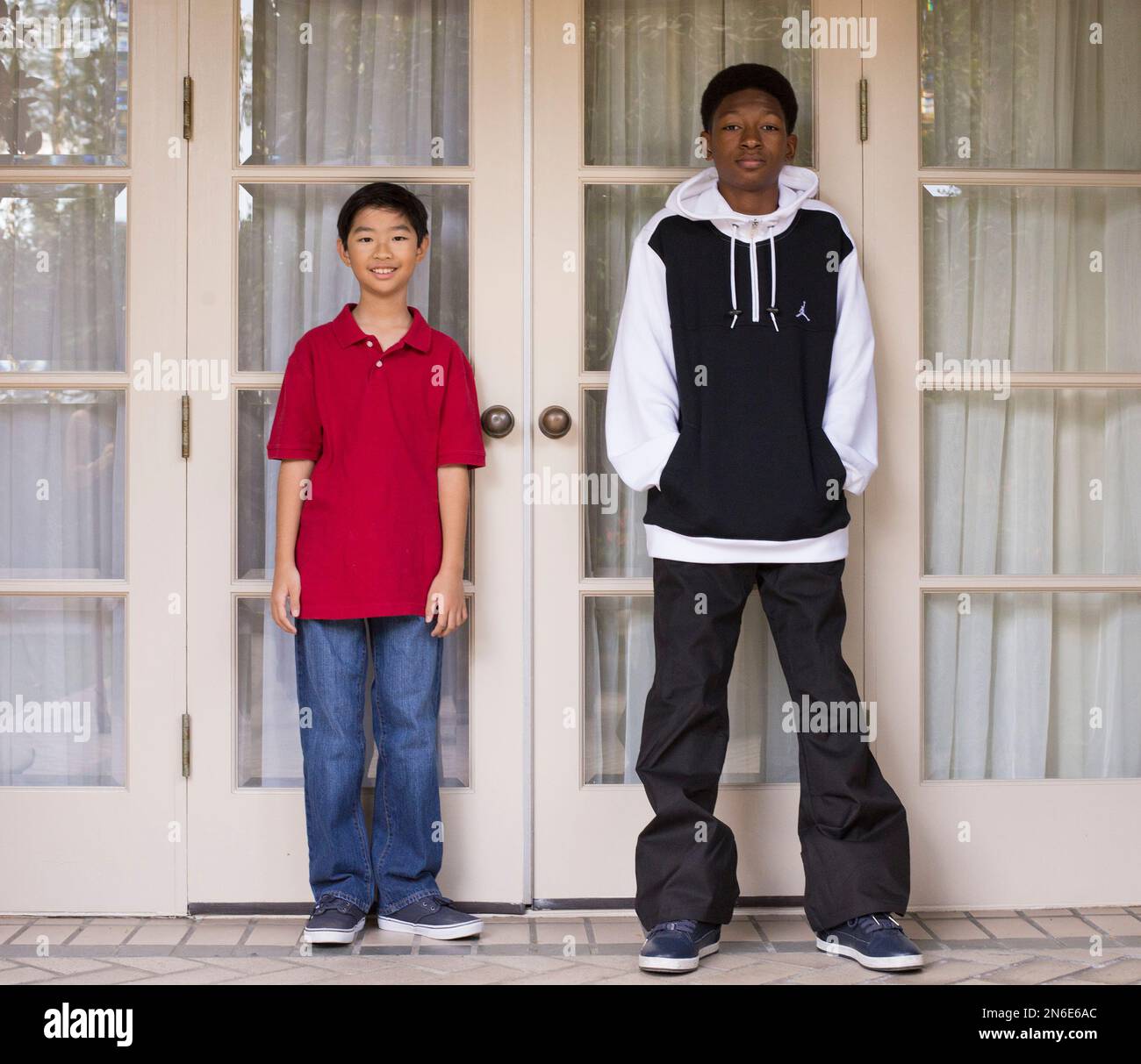 In this Monday, Oct. 7, 2013 photo, actors Skylan Brooks, right, and ...