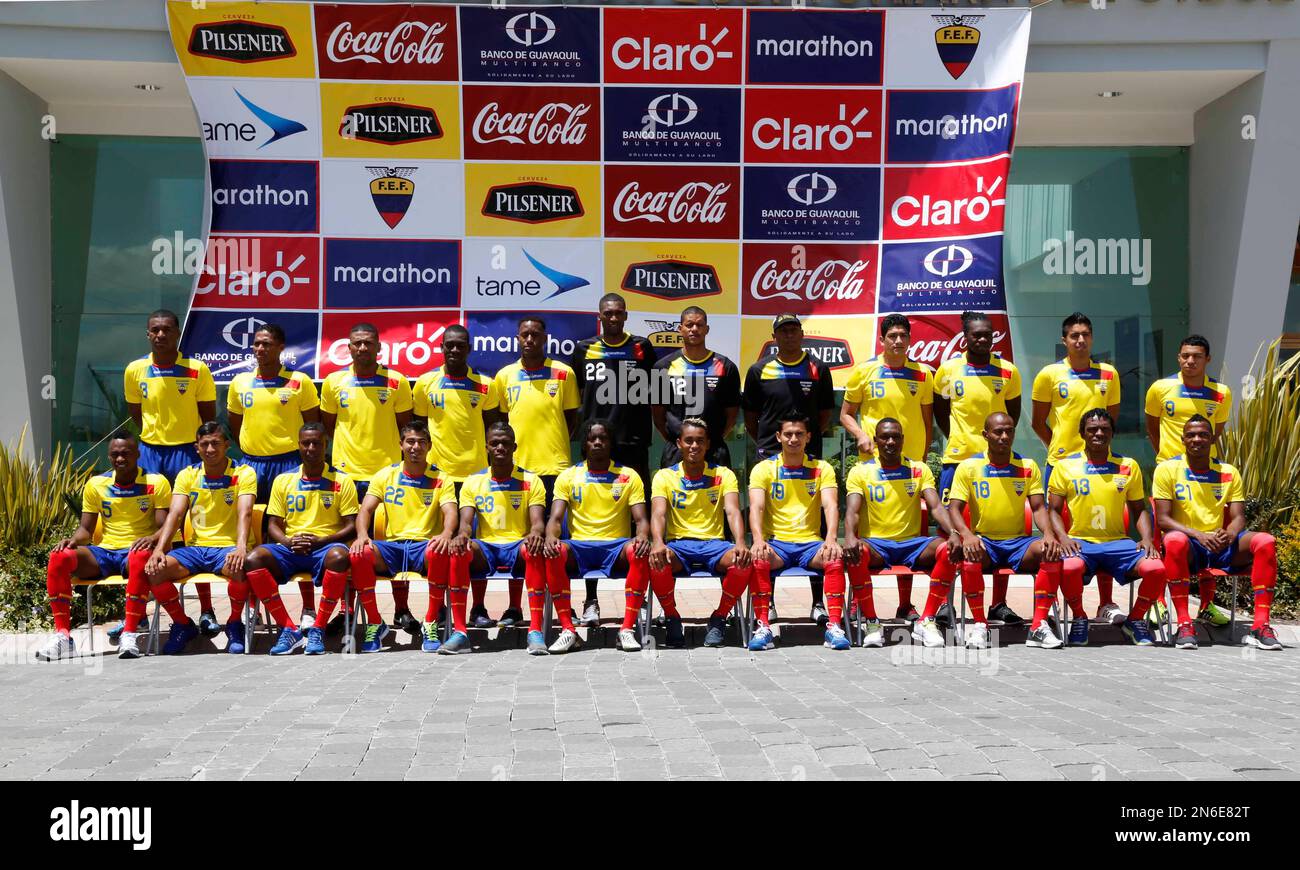 Players of Ecuador's soccer team pose for a team photo in Quito ...