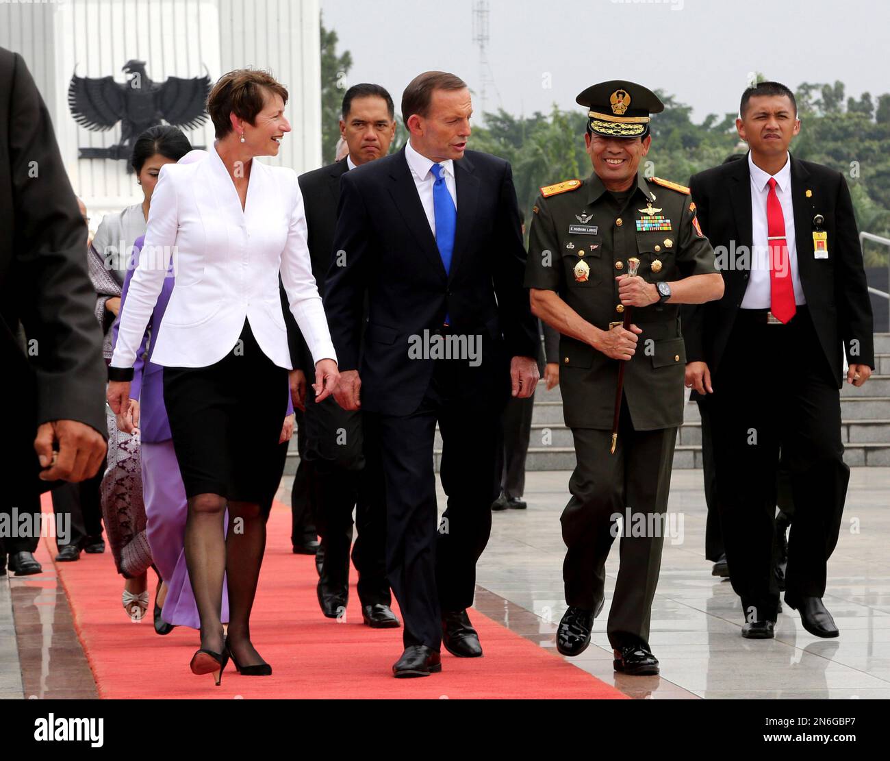 Australian Prime Minister Tony Abbott, center, and his wife Margie ...