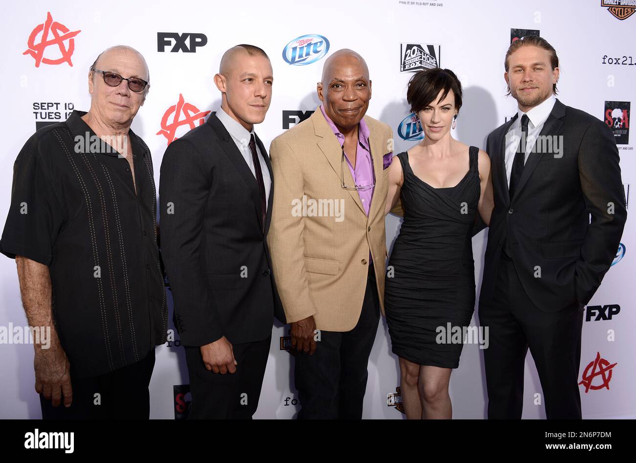 From left to right, actor Dayton Callie, actor Theo Rossi, executive producer Paris Barclay ...