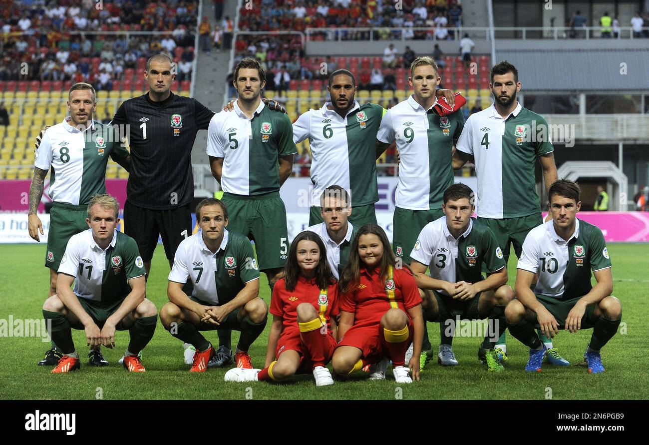 Wales' national soccer team line-up for a team photo prior to their ...