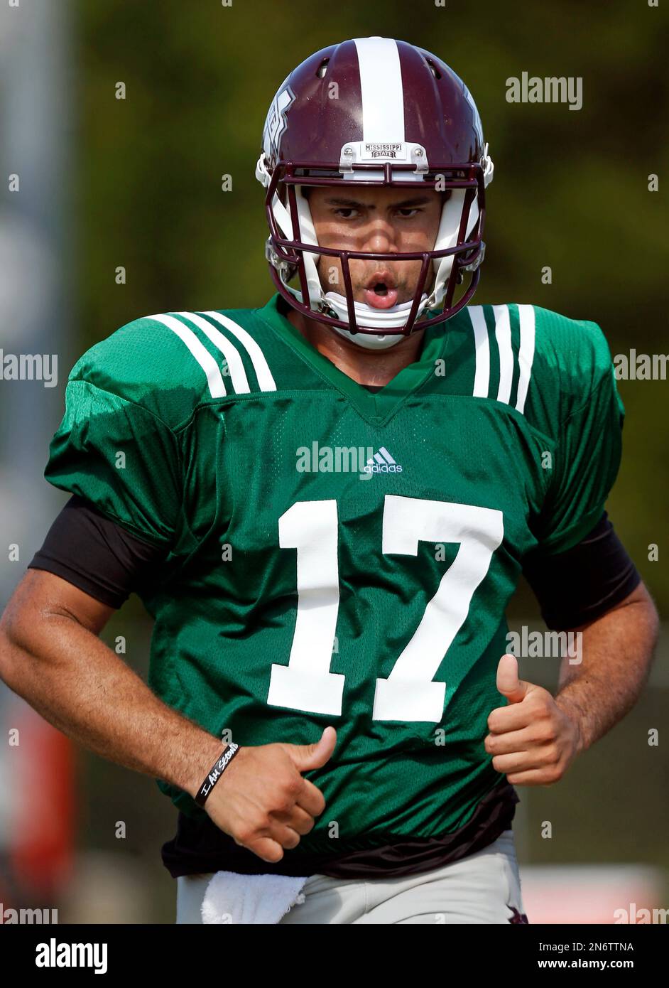 In this Aug. 10, 2013 photograph, Mississippi State quarterback Tyler ...