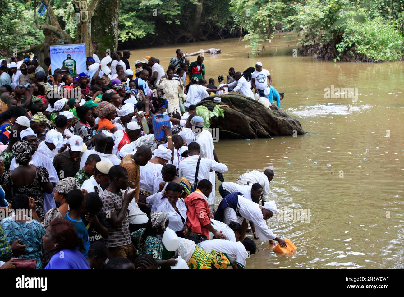 Worshippers of Osun goddess pray to the goddess and other spirits at ...