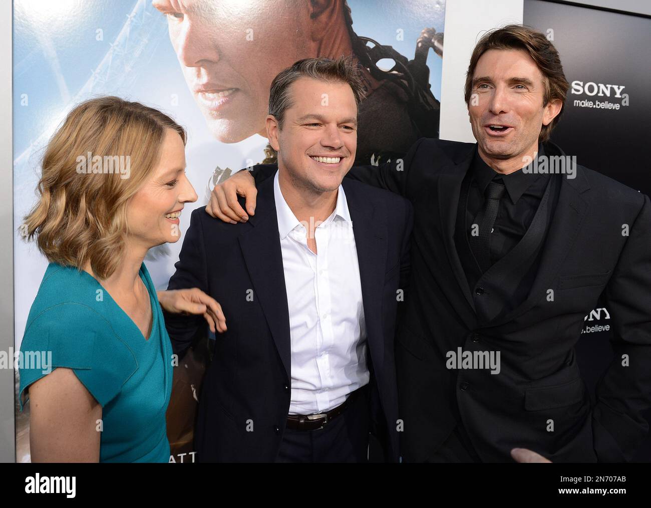 From left, actors Matt Damon, Jodie Foster and Sharlto Copley arrive at ...