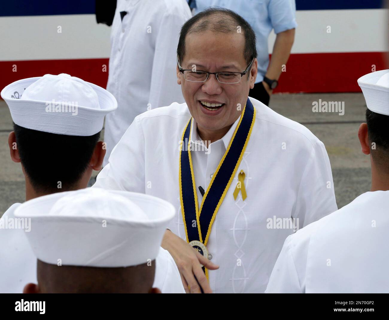 Philippine President Benigno Aquino III greets the crew of the second ...